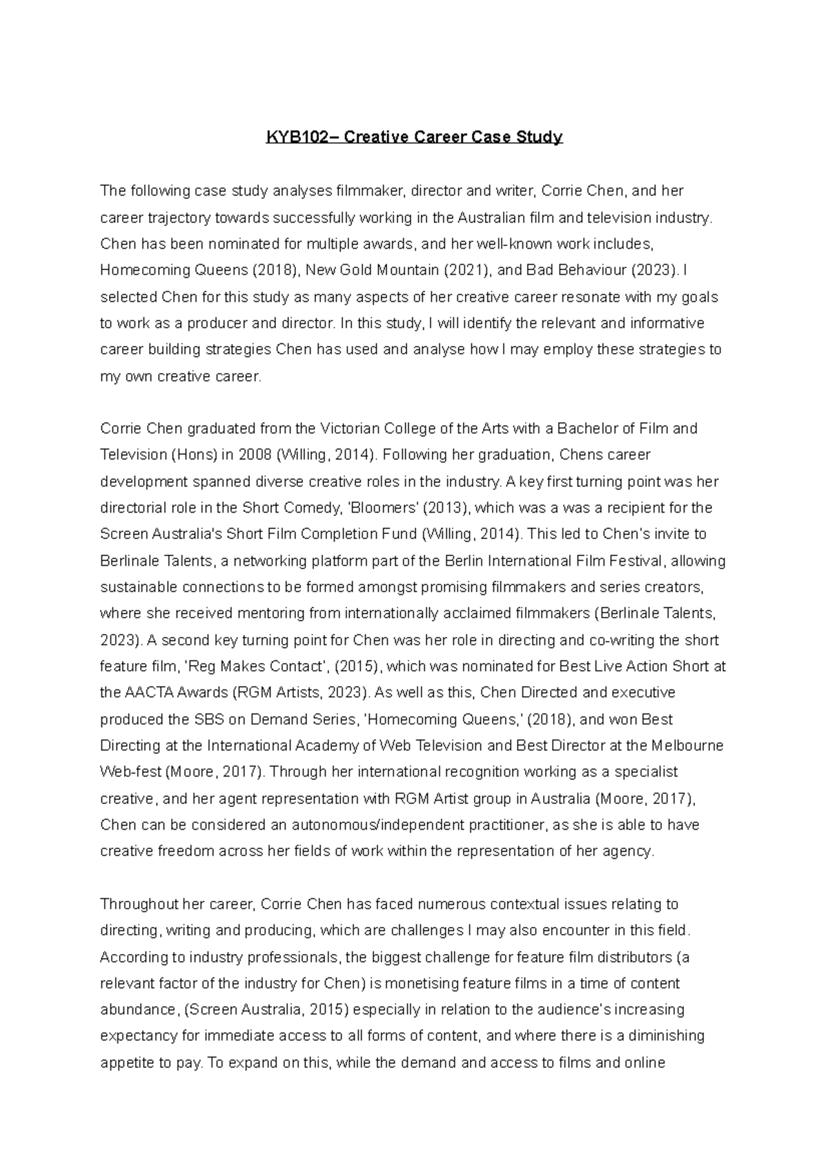 Practitioner Case Study A1 - KYB102– Creative Career Case Study The ...