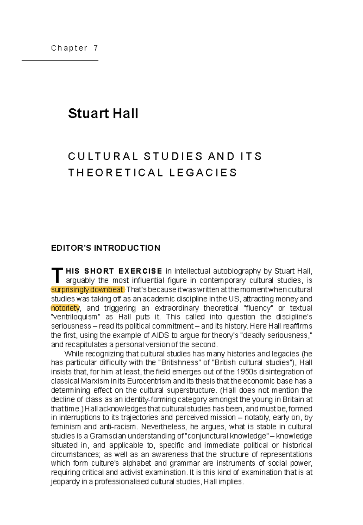 Cultural Studies - Stuart Hall - C h a p t e r 7 Stuart Hall C U L T U ...