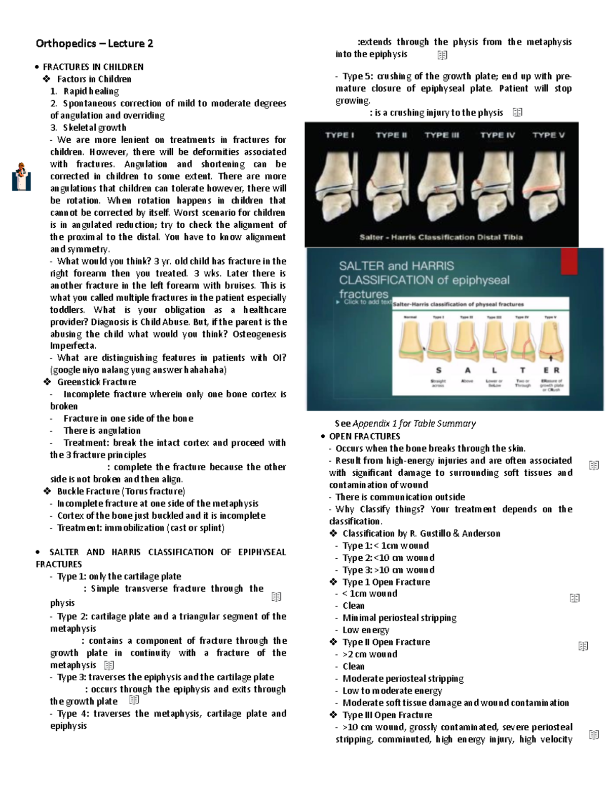 Ortho Anatomy Notes - Orthopedics – Lecture 2 FRACTURES IN CHILDREN ...