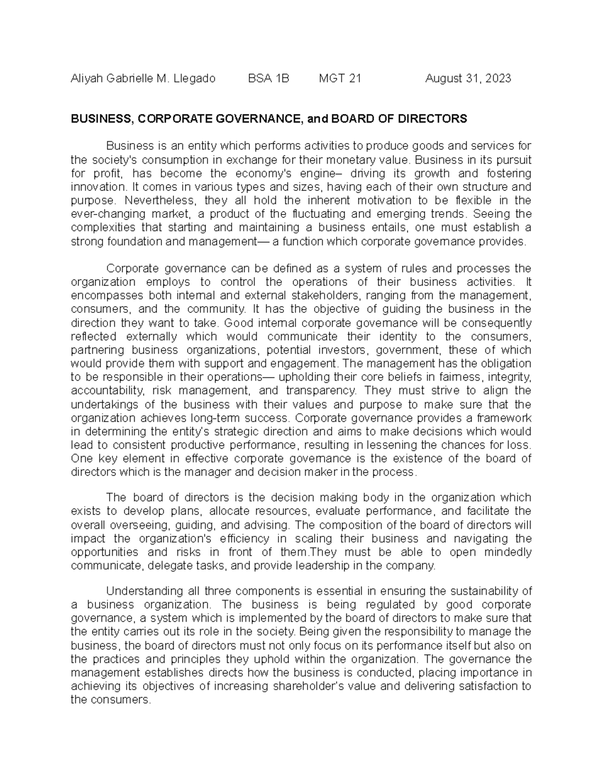 Mgt21 - hahshsnebe - Aliyah Gabrielle M. Llegado BSA 1B MGT 21 August ...