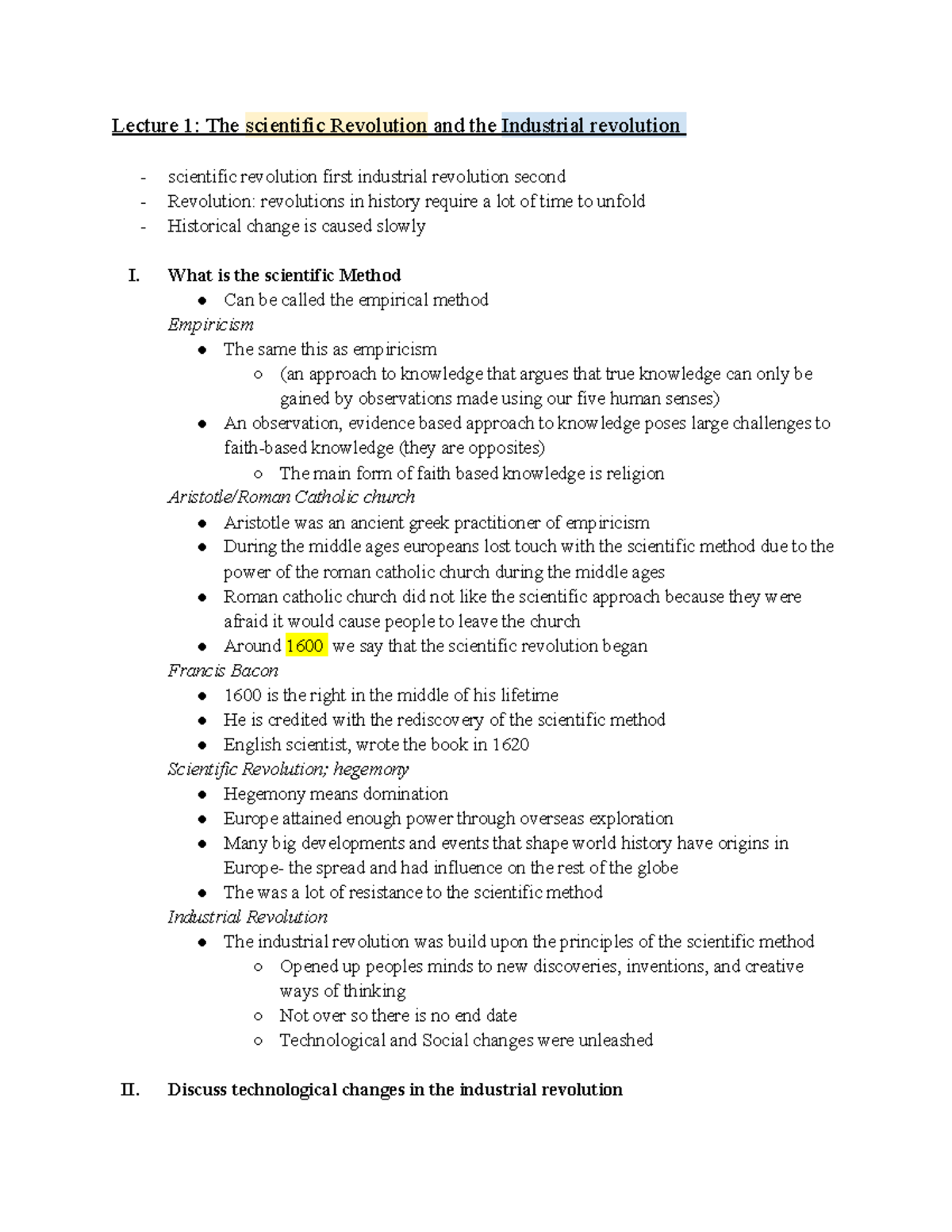 Lecture 1 The scientific Revolution and the Industrial revolution ...