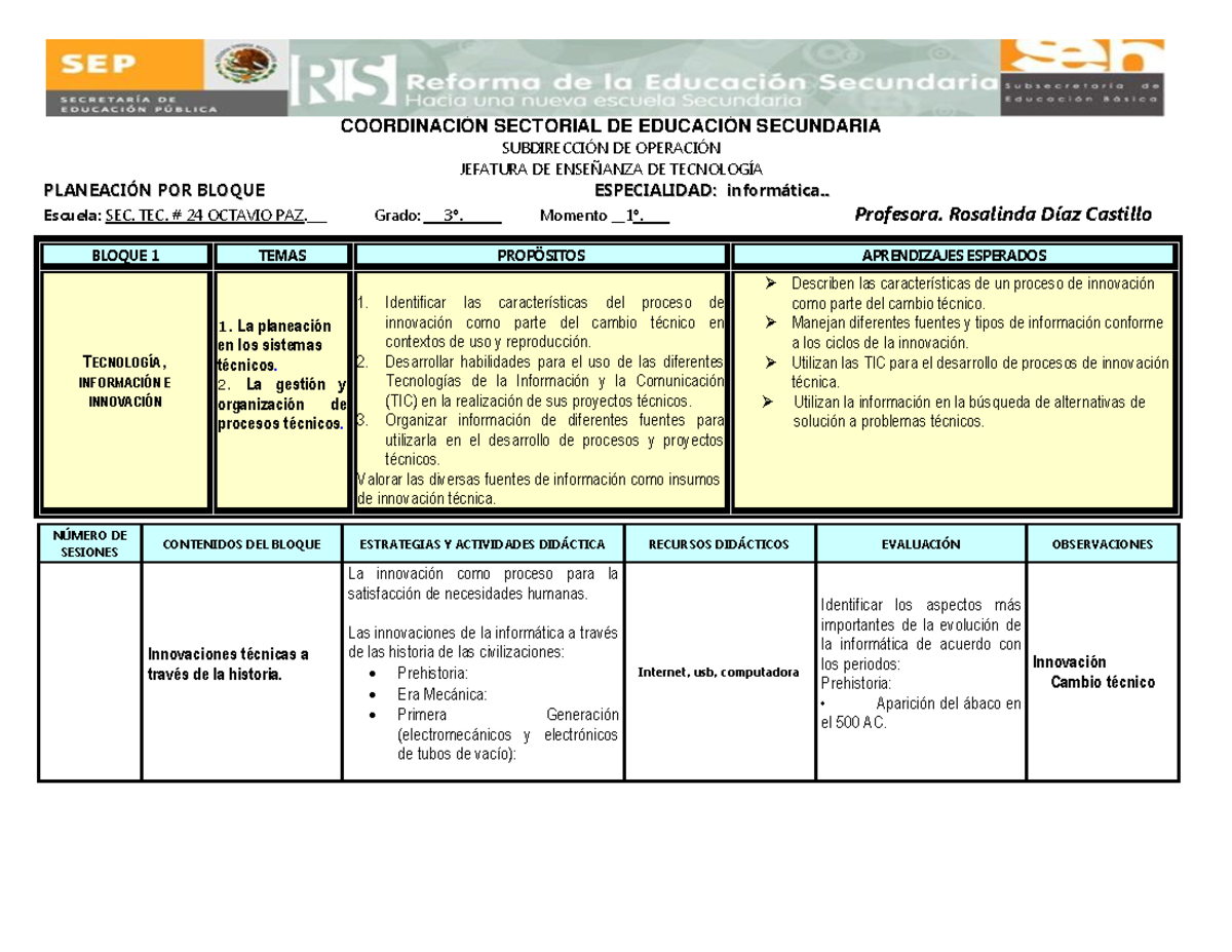 Planeacion anual de tercero de secundaria inform - PPLLAANNEEAACCII””NN ...