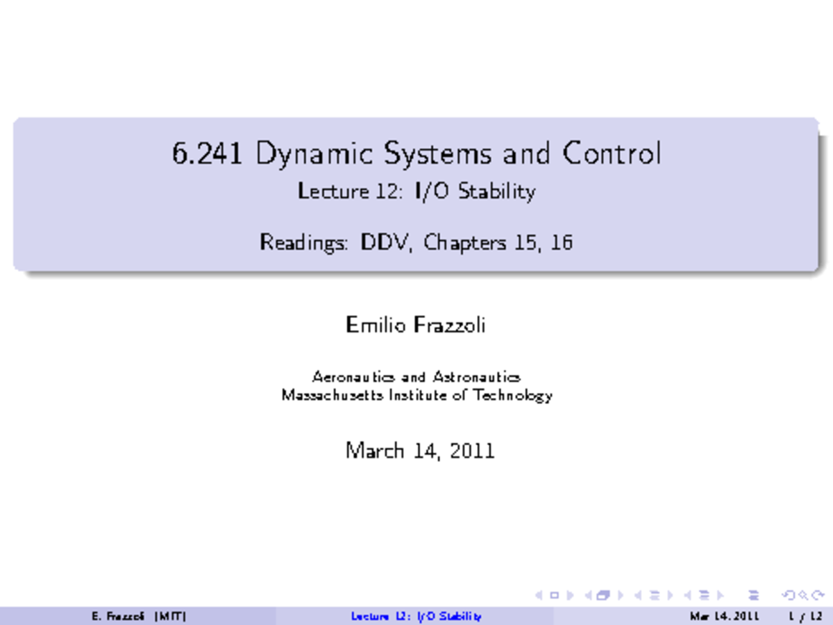 Lecture notes, lecture 12 and 13 - 6 Dynamic Systems and Control ...