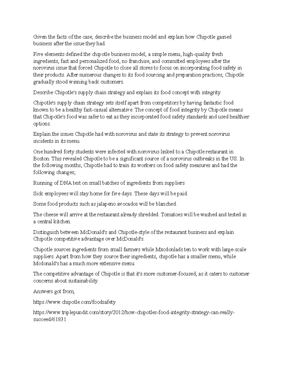 Chipotle - Essay - Given the facts of the case, describe the business ...