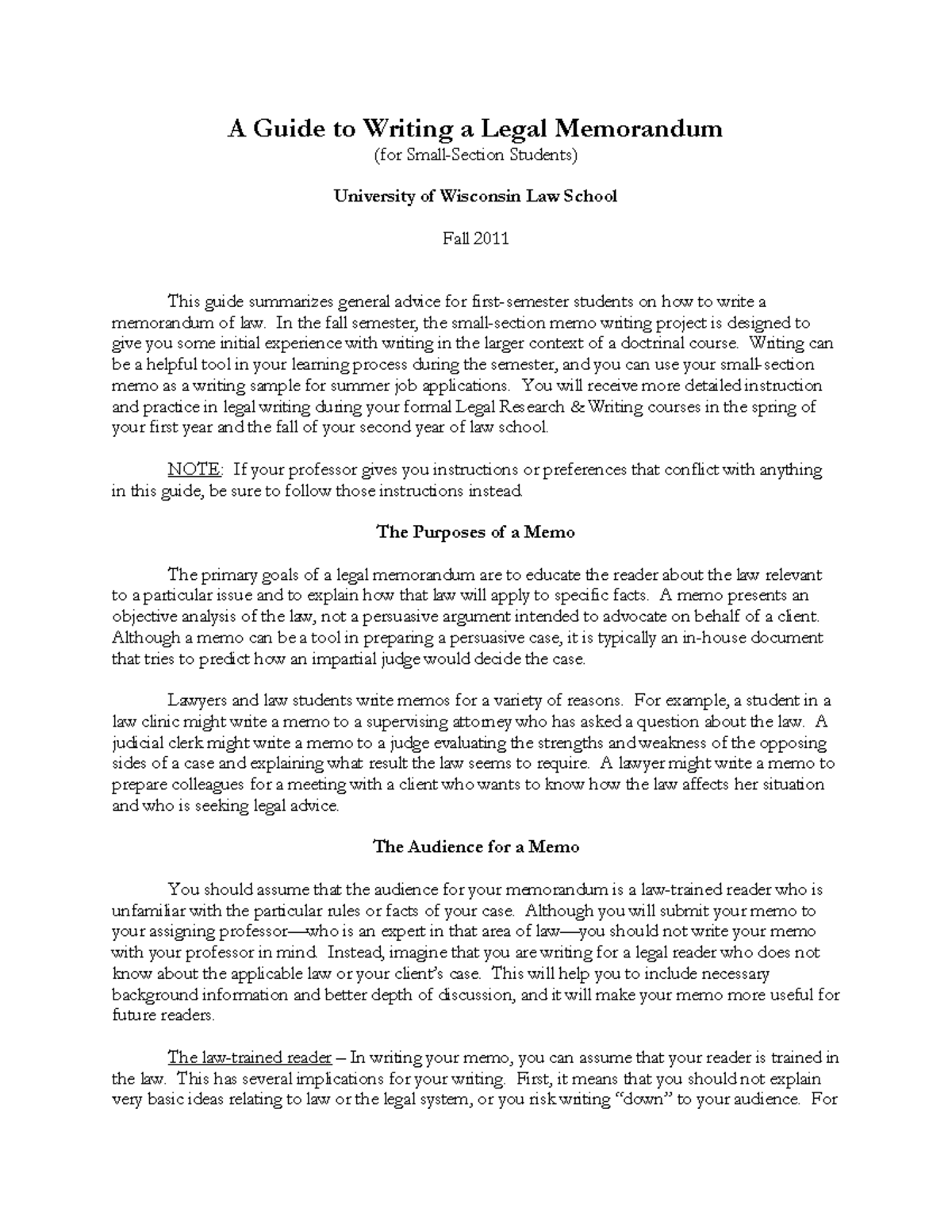 12. A Guide to Writing a Legal Memorandum - UW Law School - A Guide to ...
