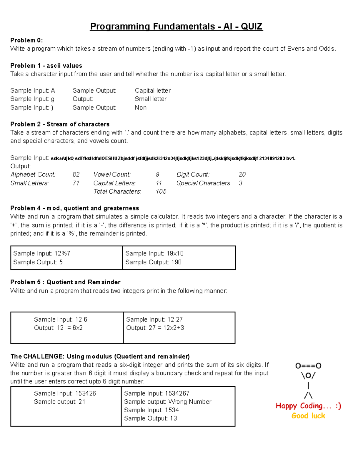 PF - AI - QUIZ - QUIZ - Programming Fundamentals - AI - QUIZ Problem 0 ...