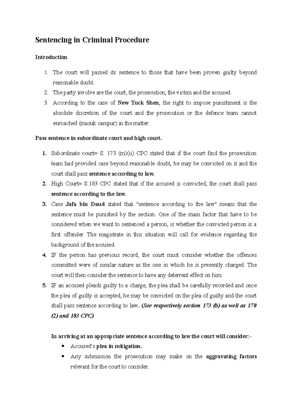 Sentencing in Criminal Procedure exam note - Sentencing in Criminal ...