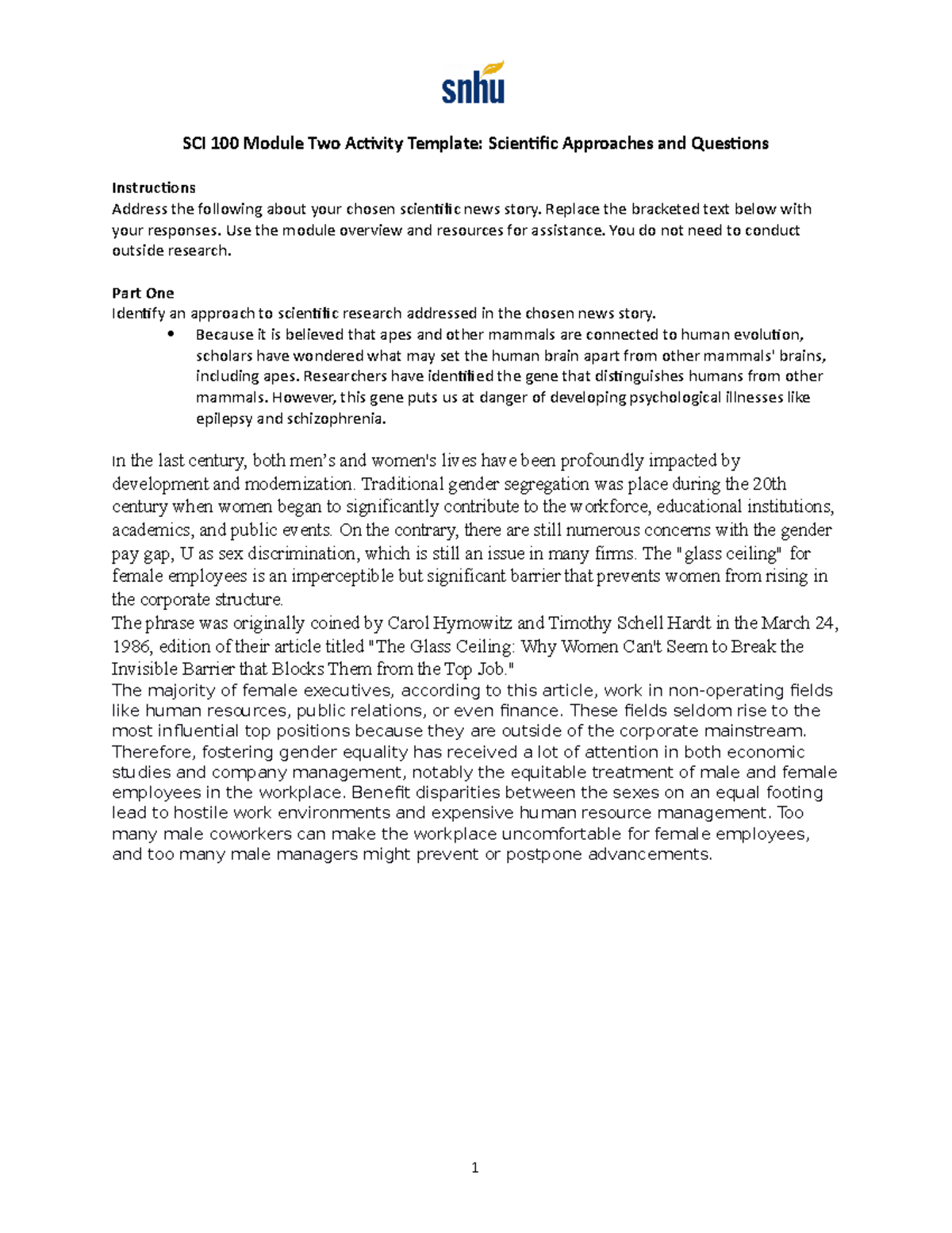SCI 100 Module Two Activity Template - Replace the bracketed text below ...