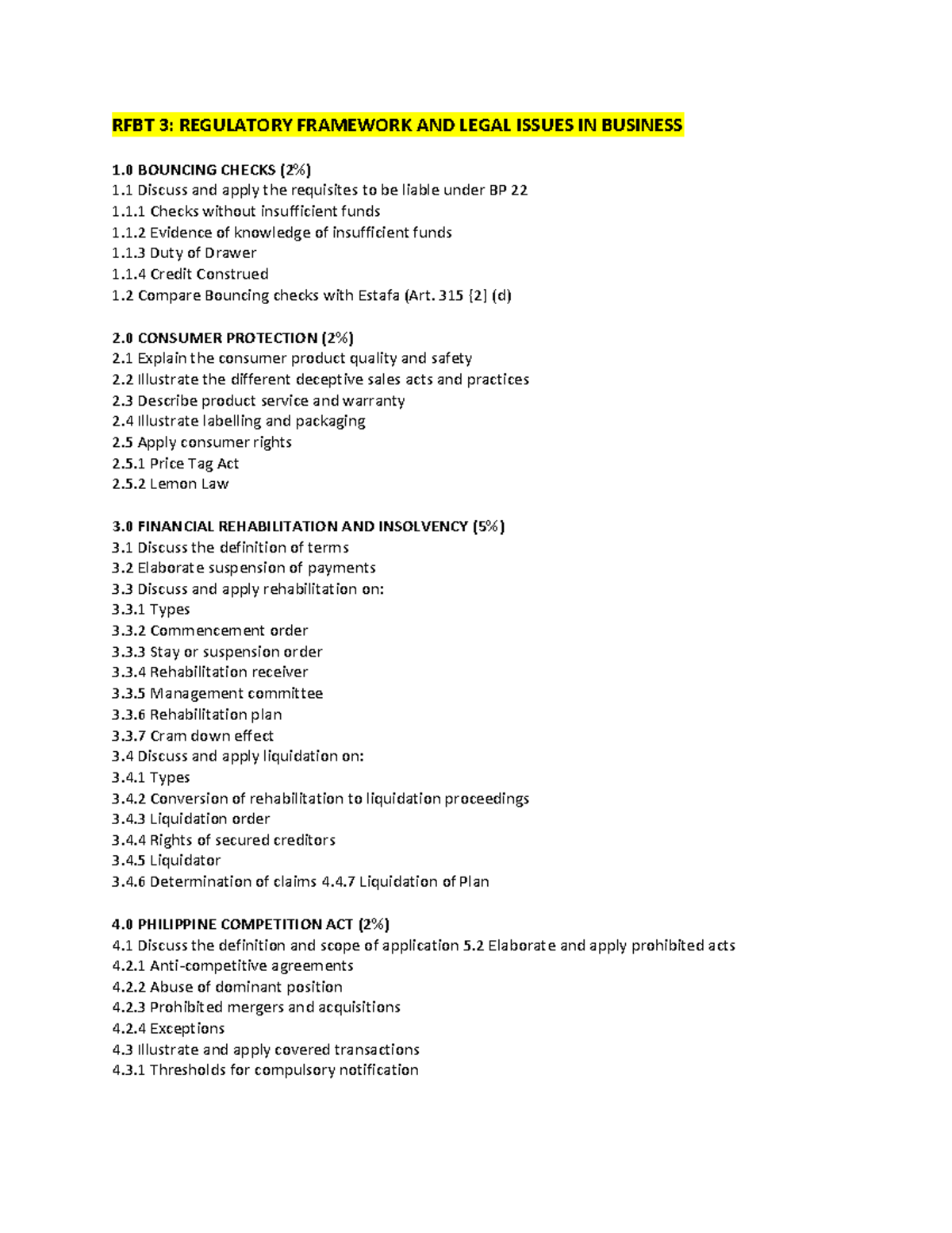 RFBT-3-Syllabus - Syllabus in RFBT - RFBT 3: REGULATORY FRAMEWORK AND ...