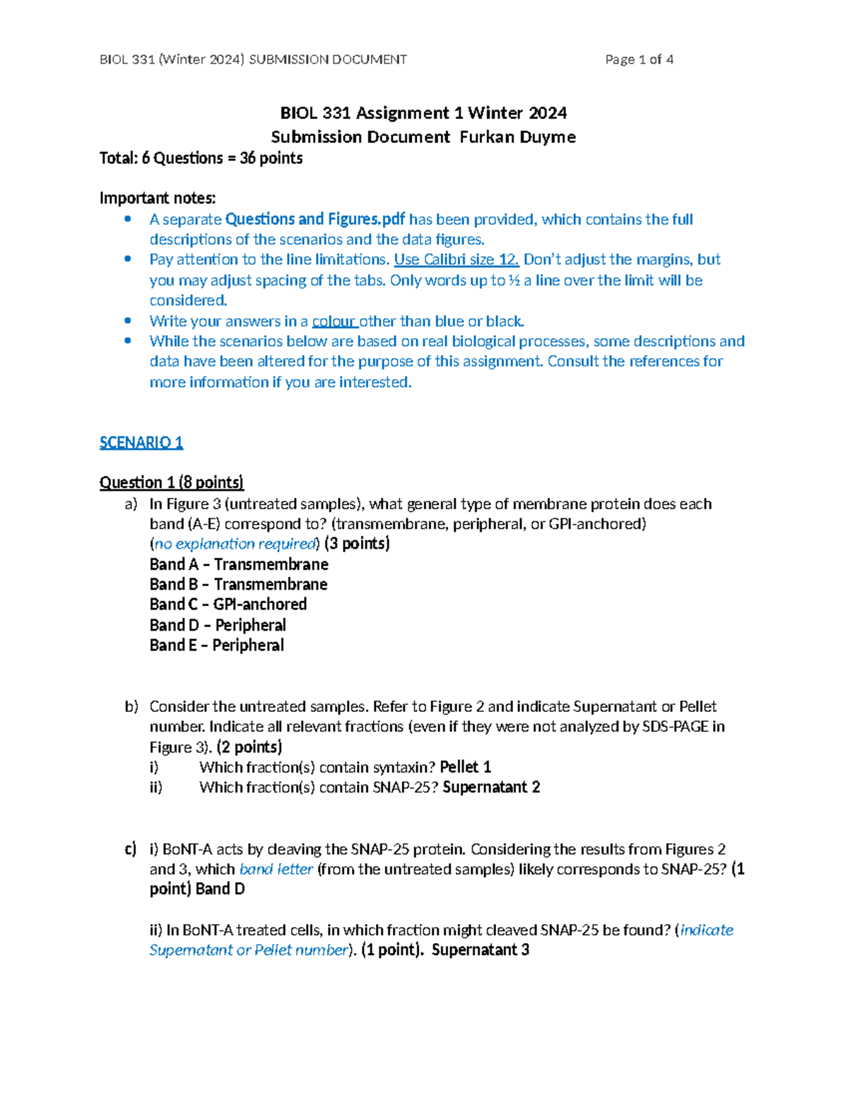 BIOL331 Assignment 1 Submission Document - BIOL 331 Assignment 1 Winter ...
