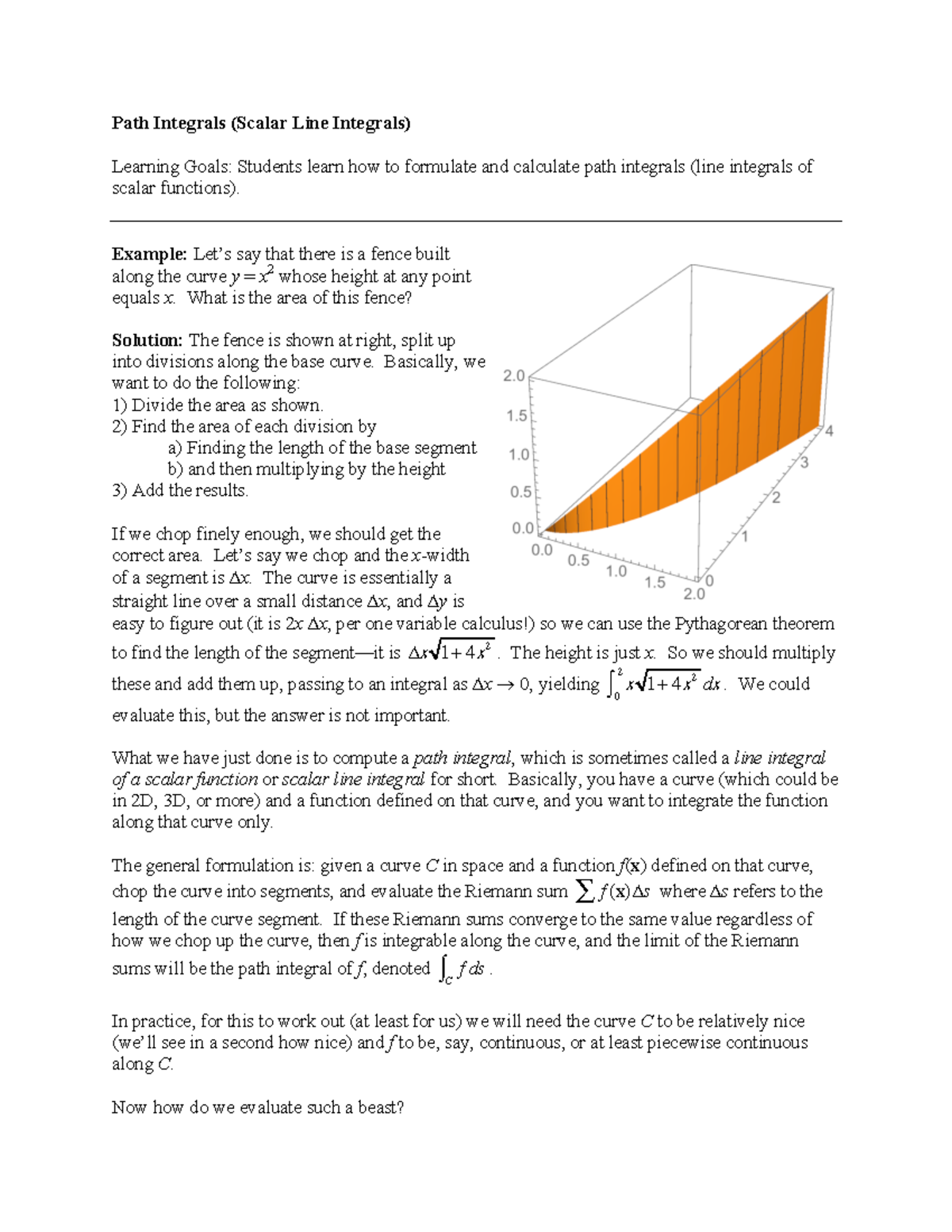 Notes 51-Path Integrals - Path Integrals (Scalar Line Integrals ...