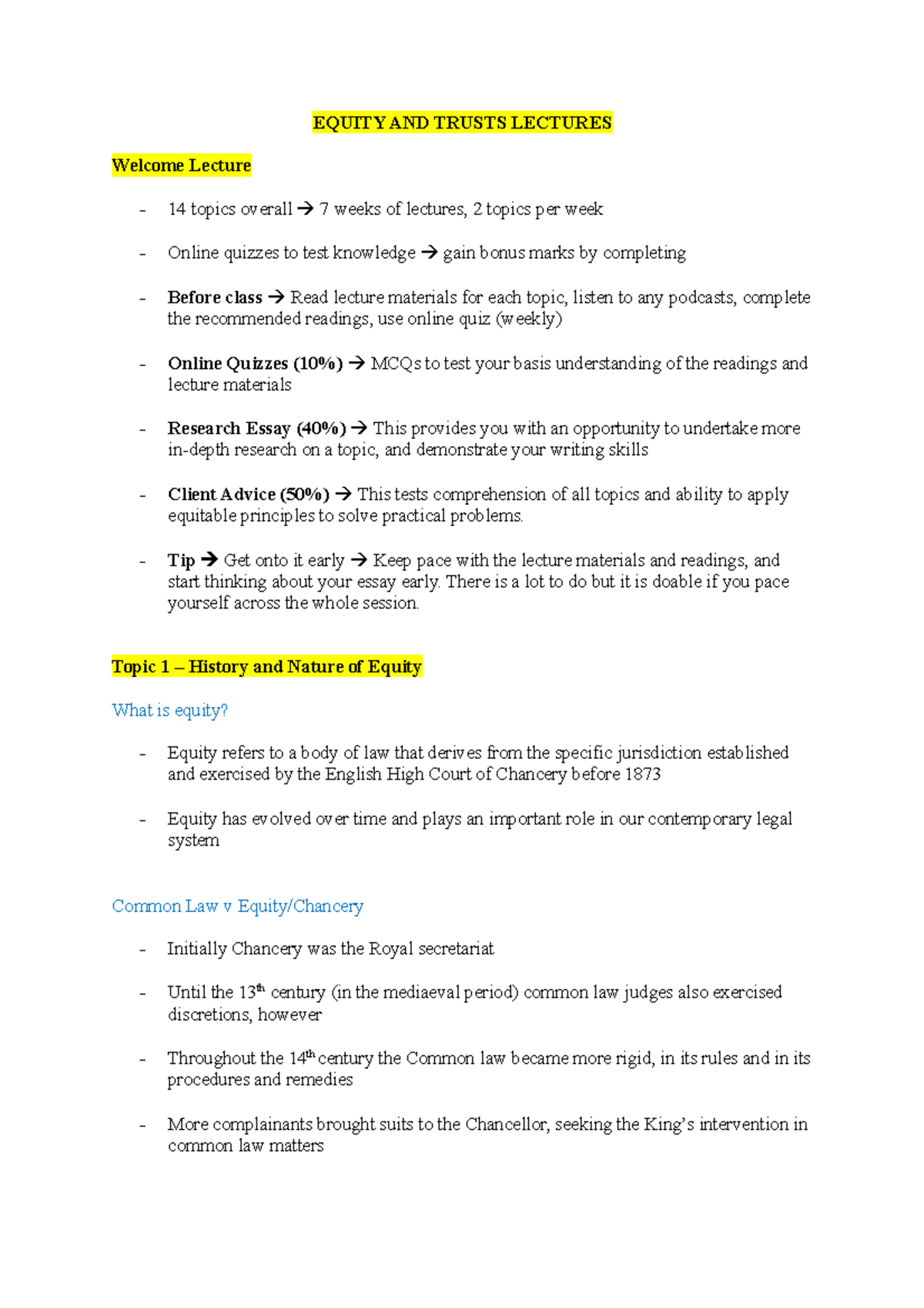 Equity-and-Trusts-Lectures - EQUITY AND TRUSTS LECTURES Welcome Lecture ...