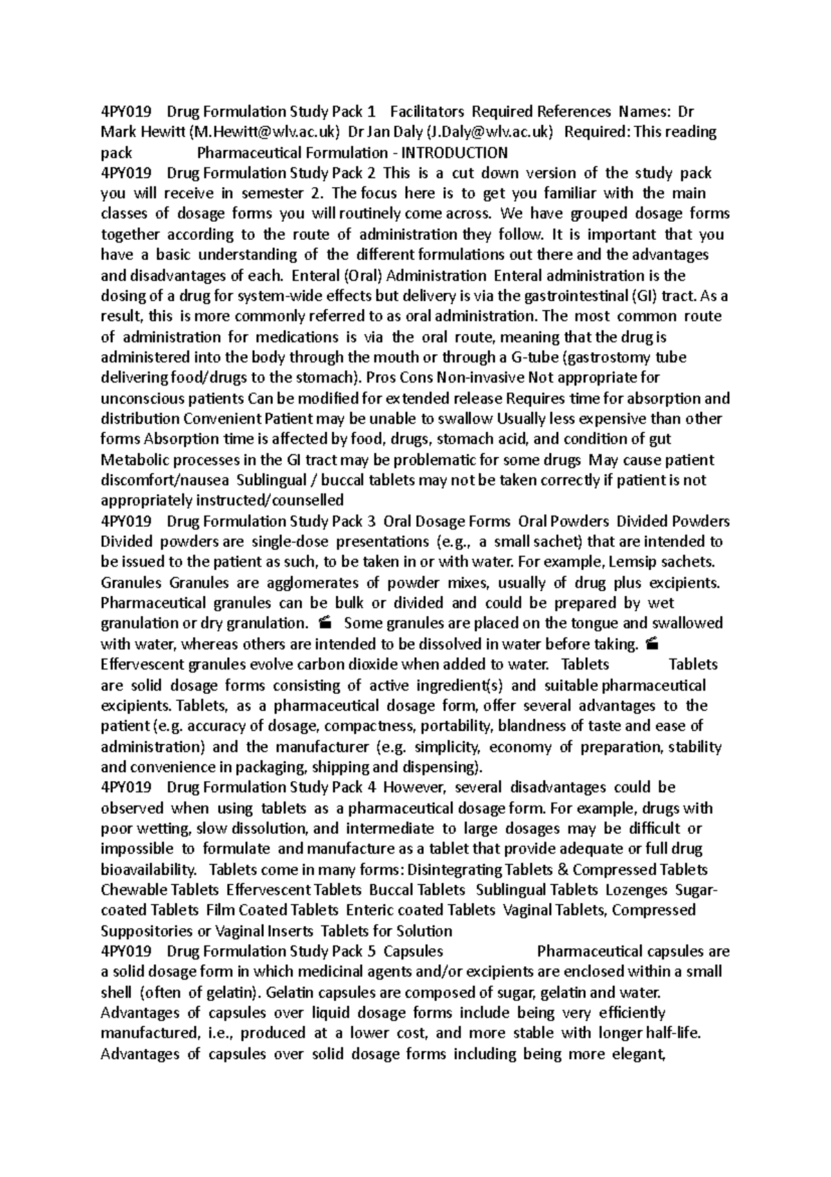 Pharmacy notes 8 - 4PY019 Drug Formulation Study Pack 1 Facilitators ...