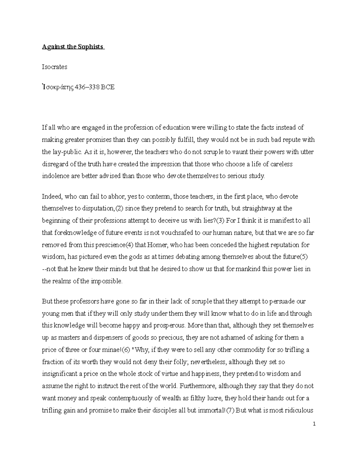 1-Isocrates.Against the Sophists text - Against the Sophists Isocrates ...