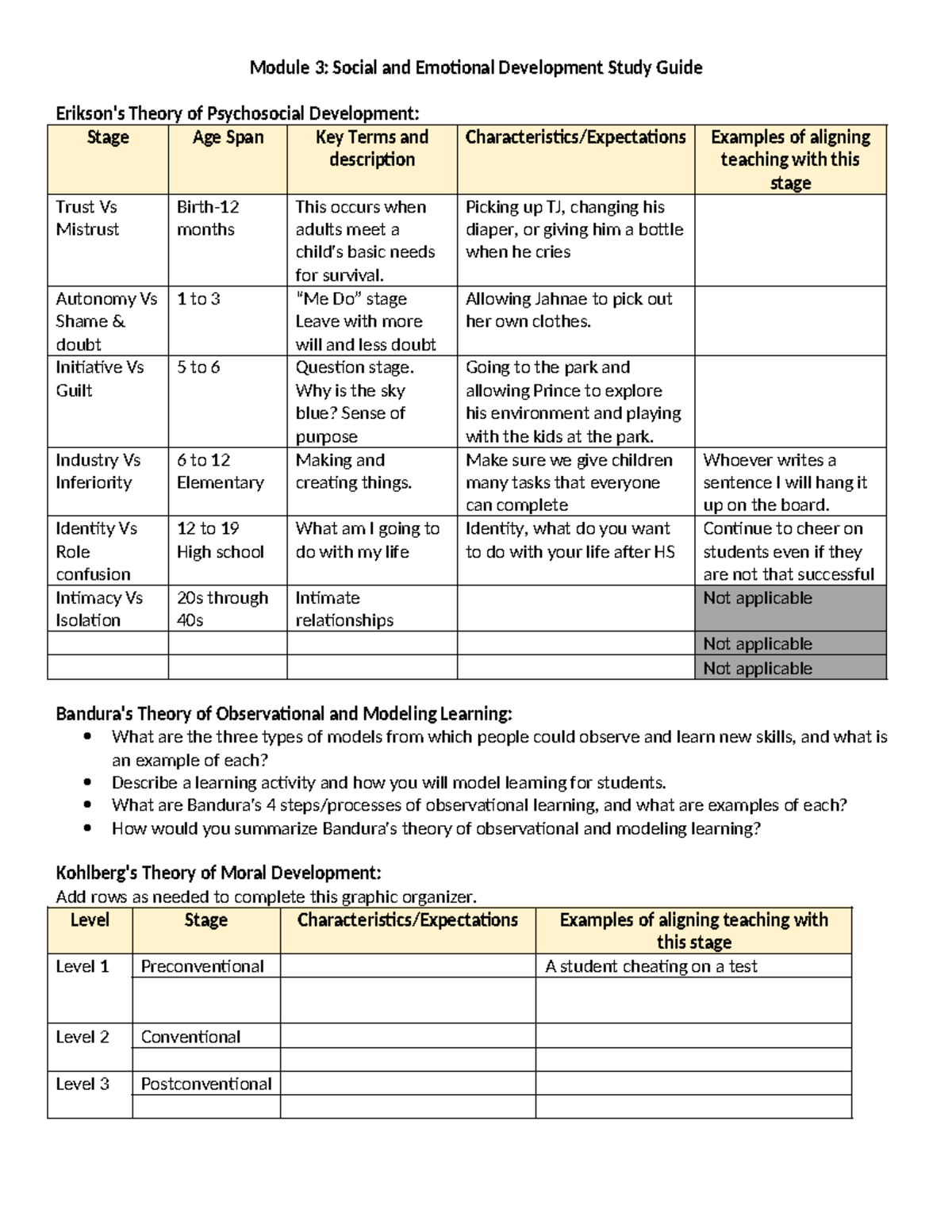 D094 d307 m3 study guide - Module 3: Social and Emotional Development ...