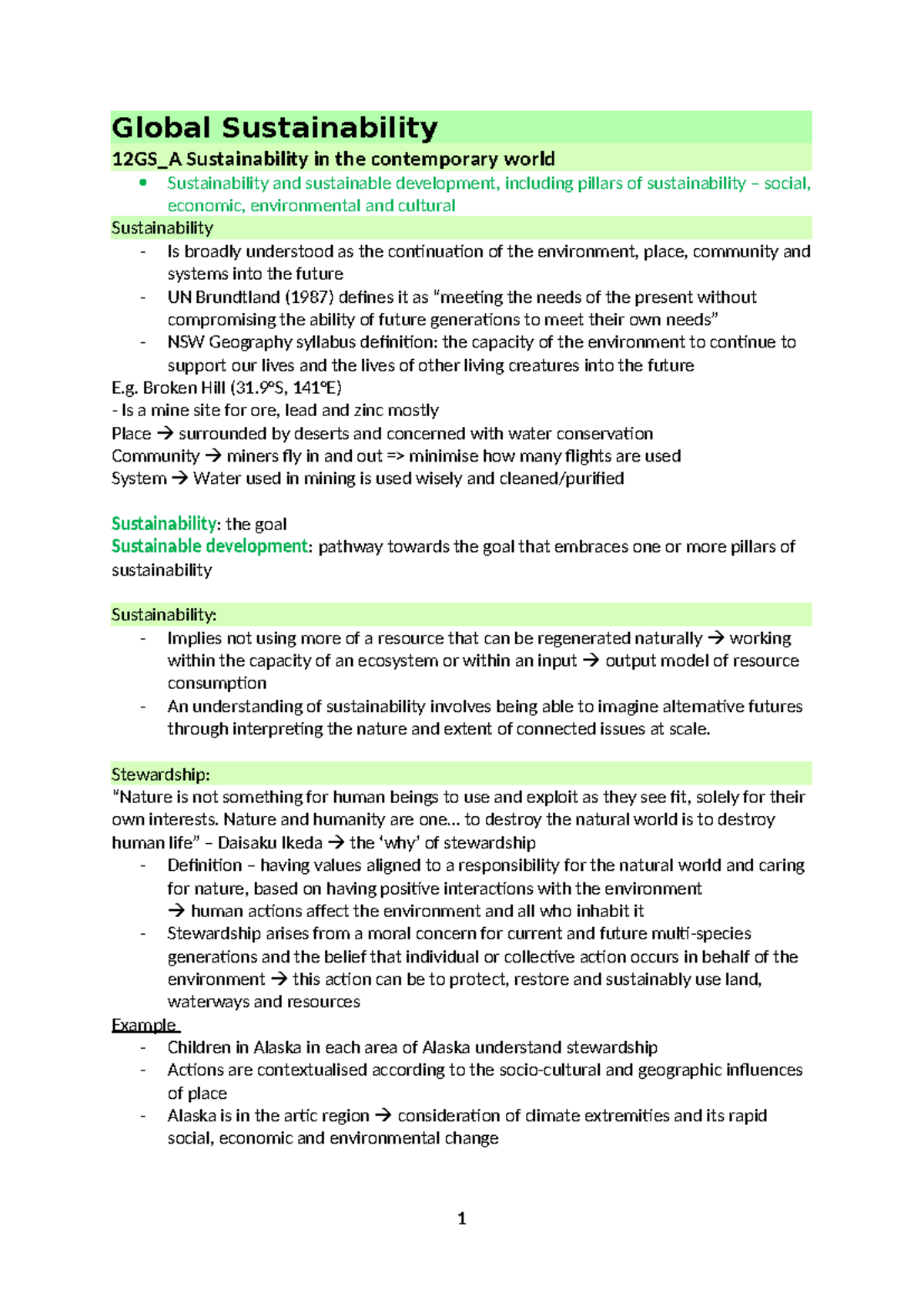 Global sustianability notes - Global Sustainability 12GS_A ...
