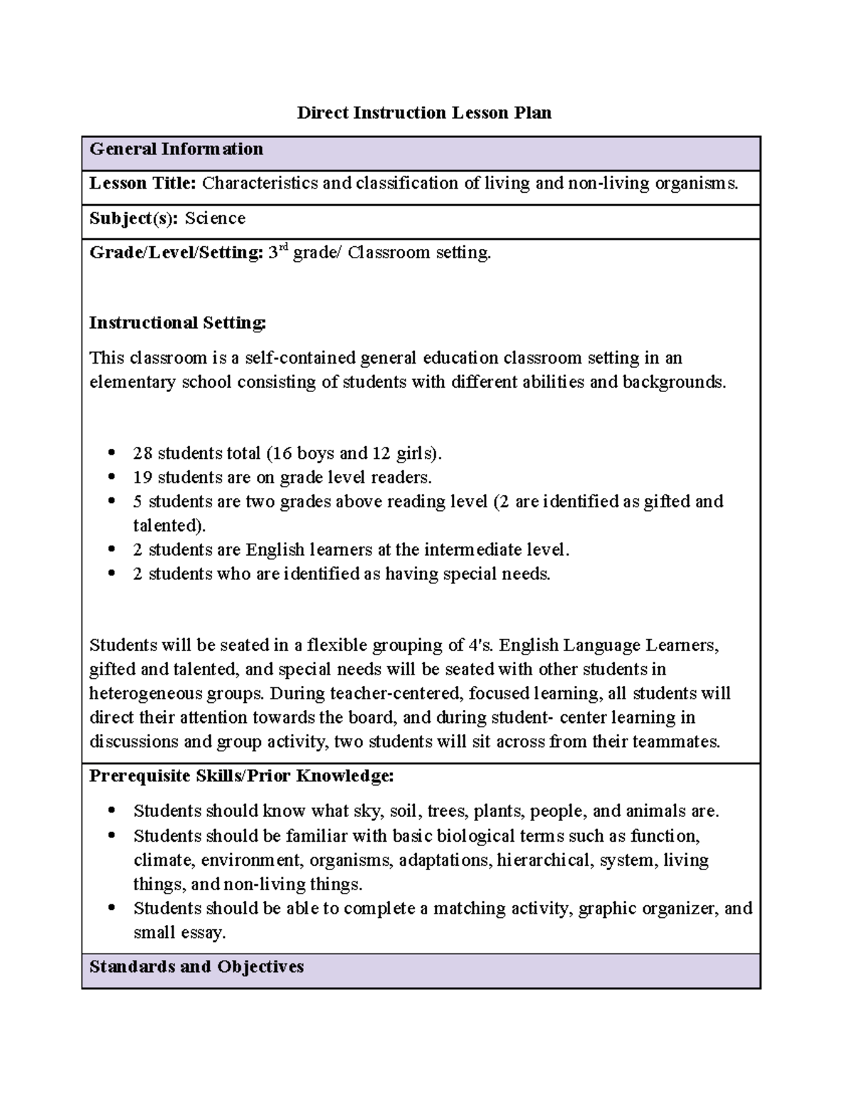C368 Direst Instruction Lesson Task - Direct Instruction Lesson Plan ...