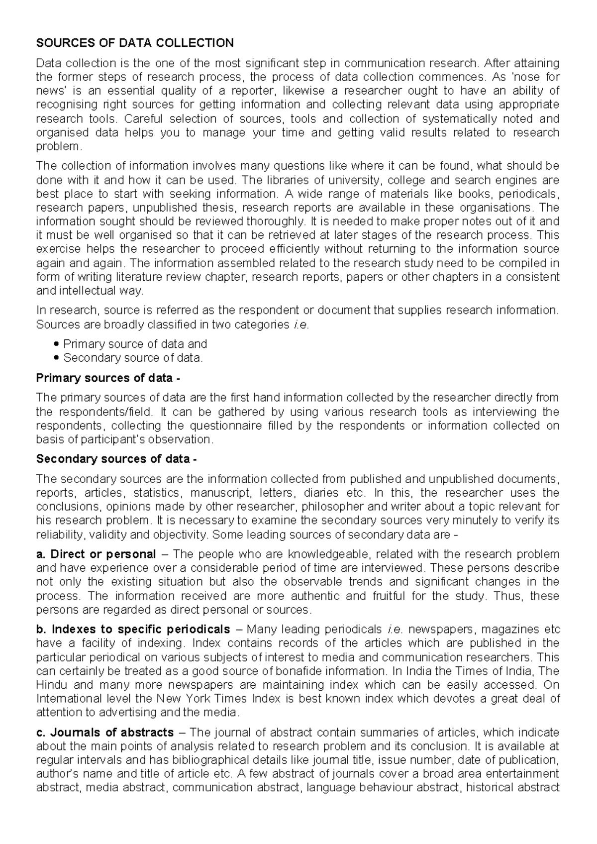 Primary and Secondary data - SOURCES OF DATA COLLECTION Data collection ...