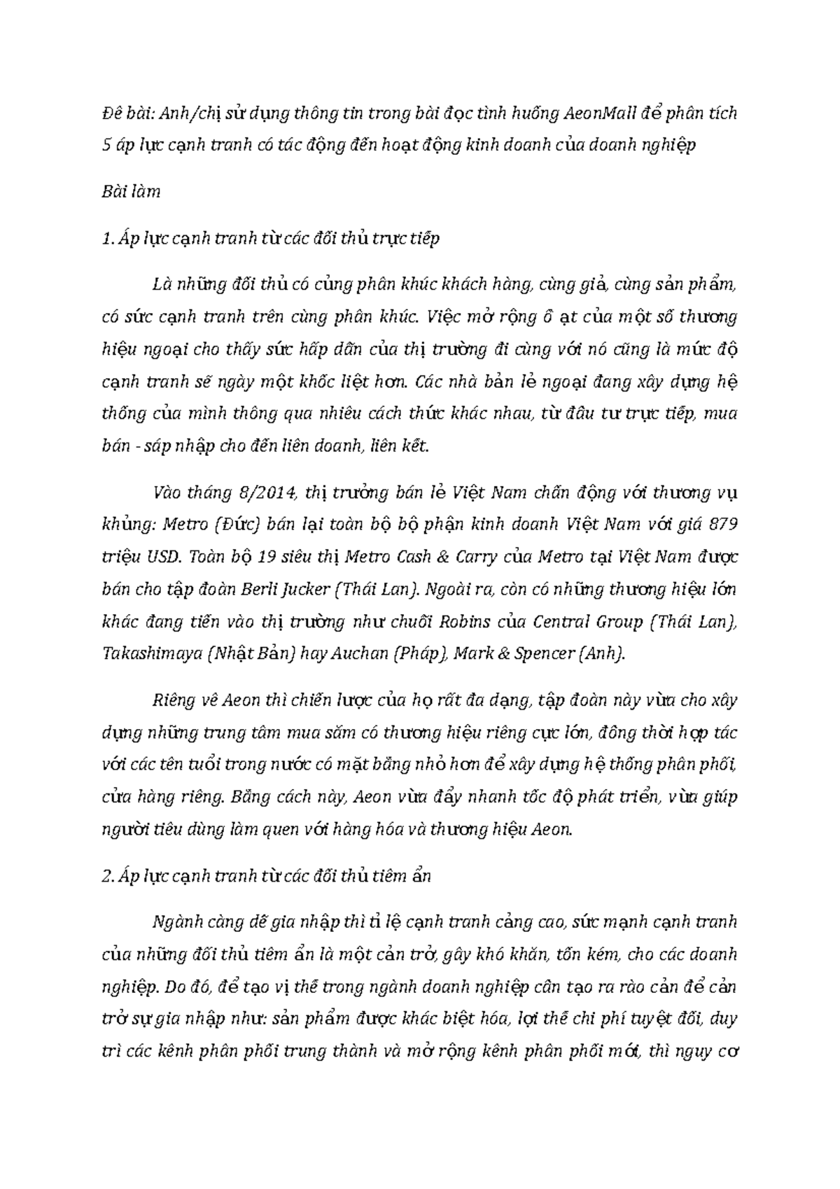 5 áp lực cạnh tranh của aeon - Đềề bài: Anh/ch s d ng thông tin trong bài đ c tình huôốngịửụọể ...