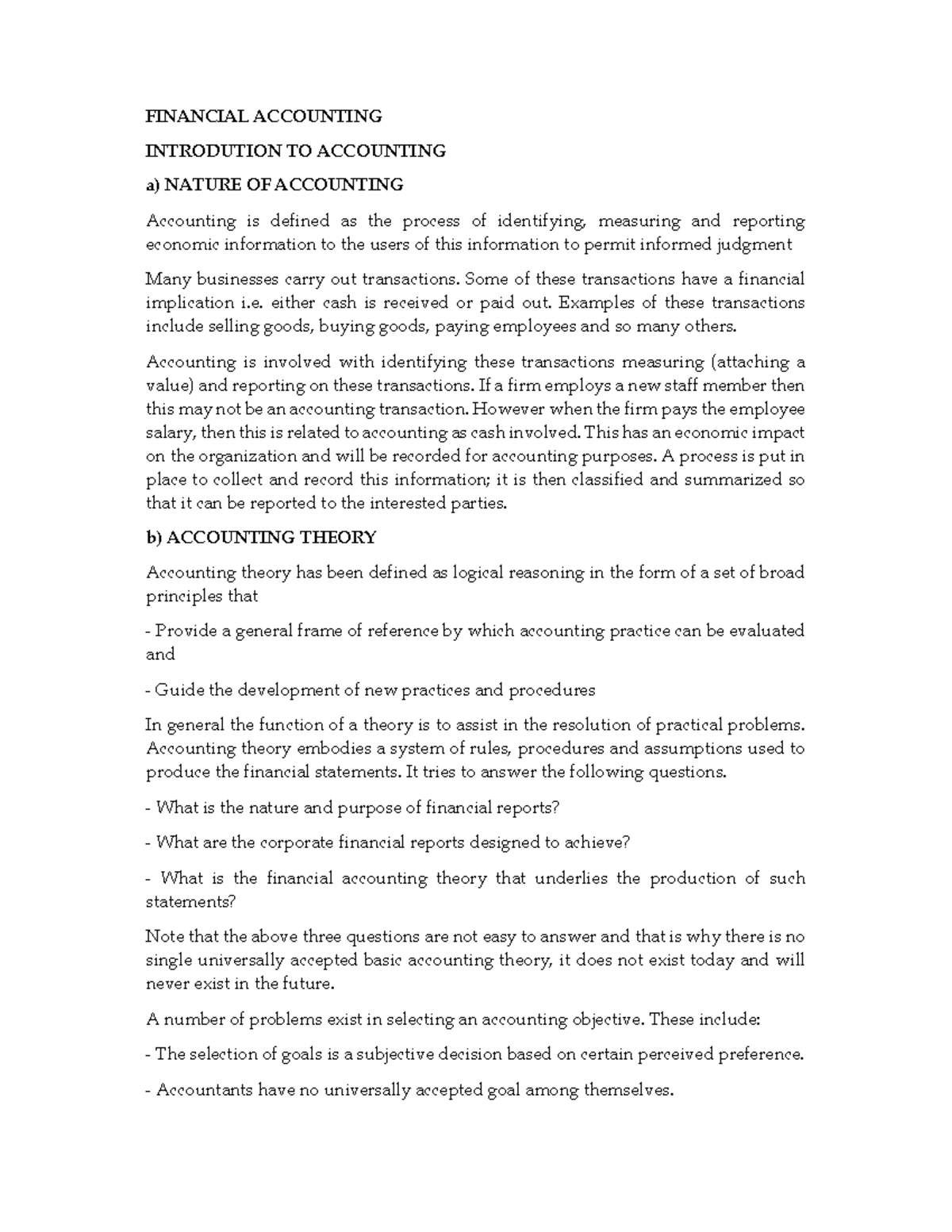 PDF FA Intro 1 - Lecture notes 1 - FINANCIAL ACCOUNTING INTRODUTION TO ...