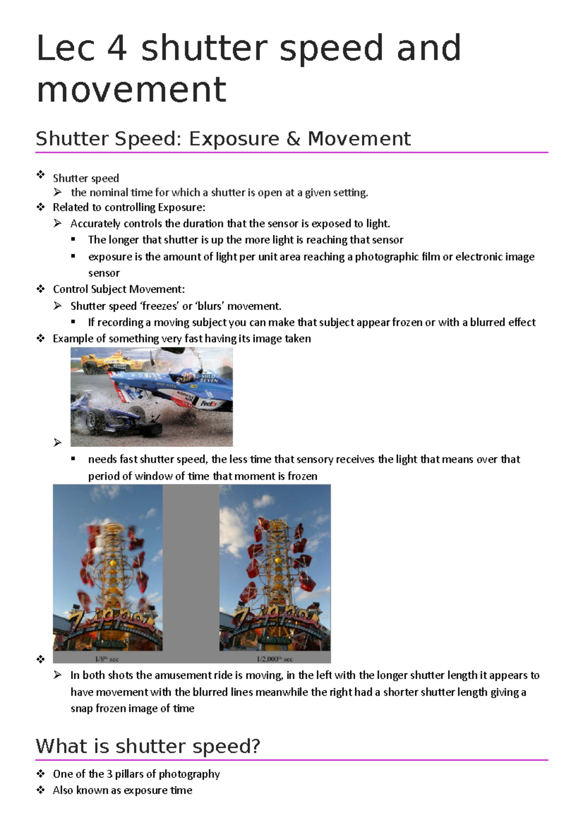 Lec 3 part 1 shutter movement - Lec 4 shutter speed and movement - Studocu