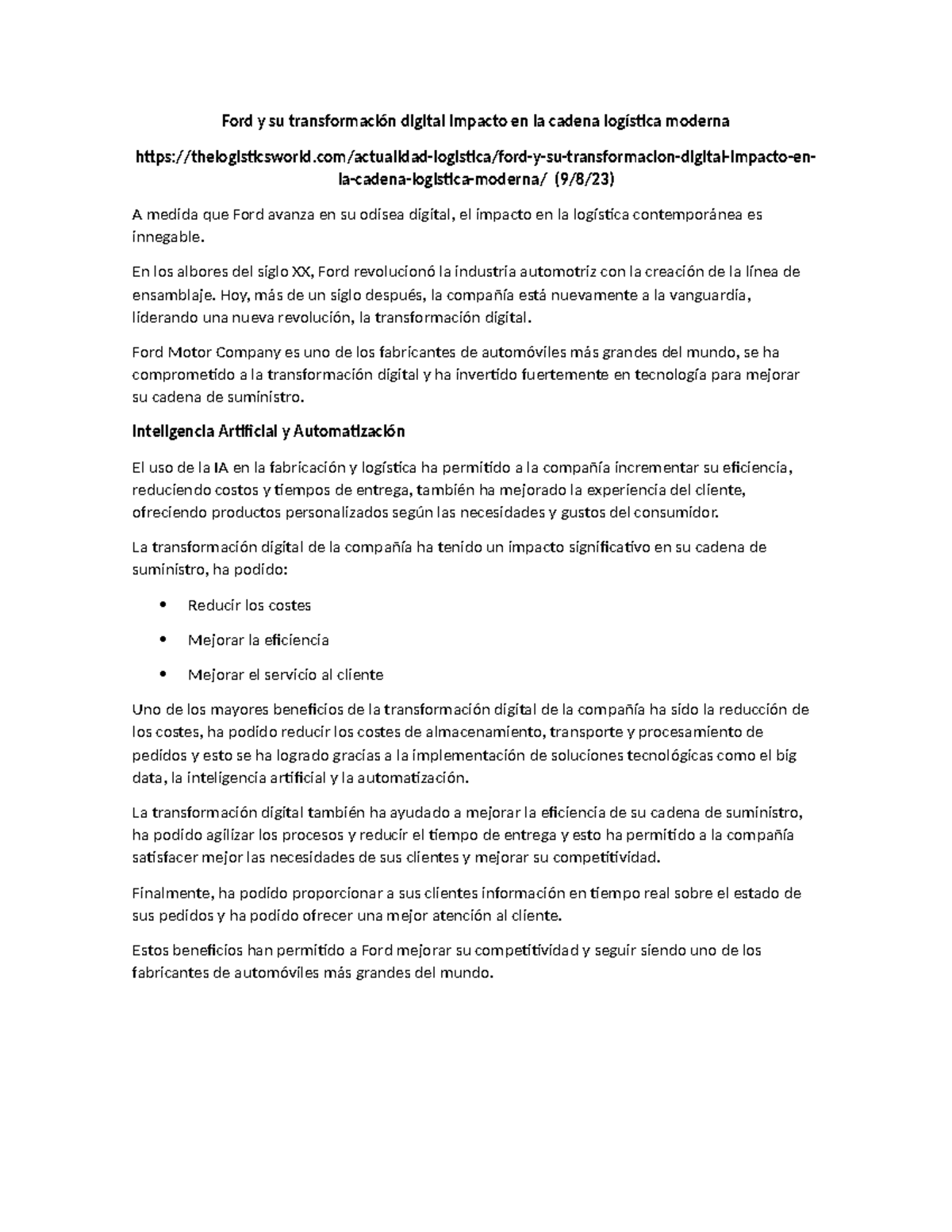 Ford y su transformación digital Impacto en la cadena logística moderna ...