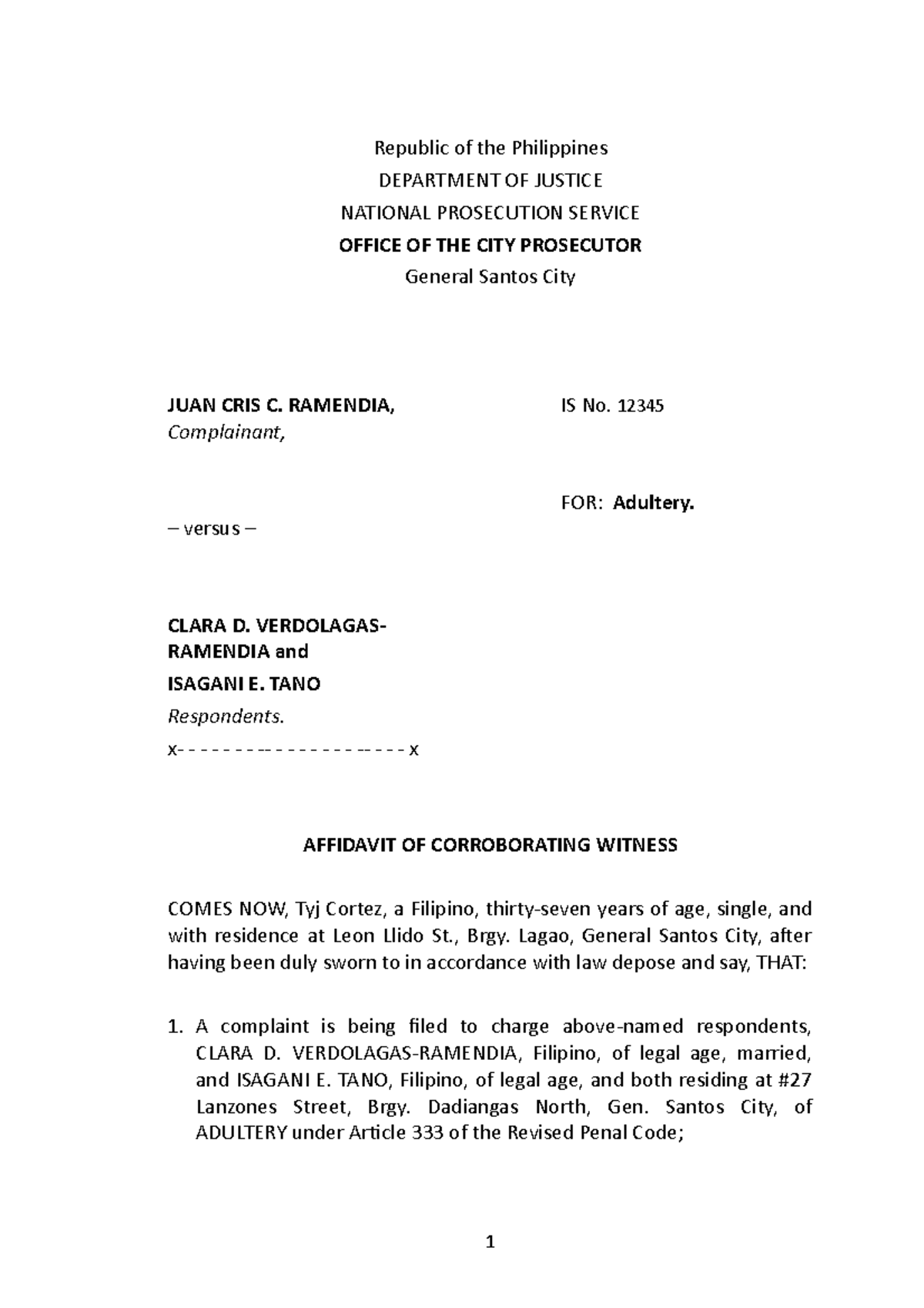 Legal Counselling - Activity (1x) - Republic of the Philippines ...