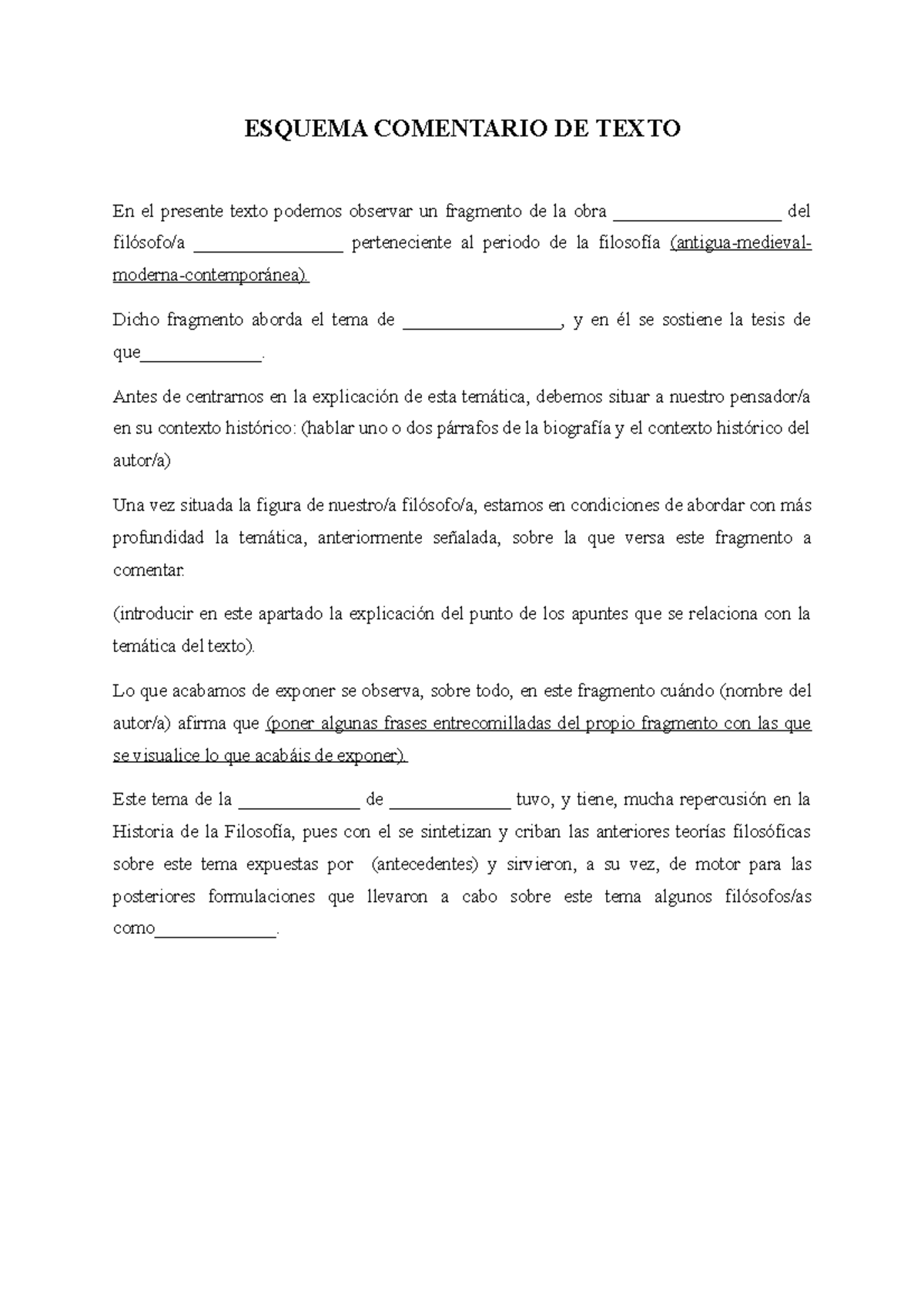 Esquema comentario de texto - ESQUEMA COMENTARIO DE TEXTO En el ...