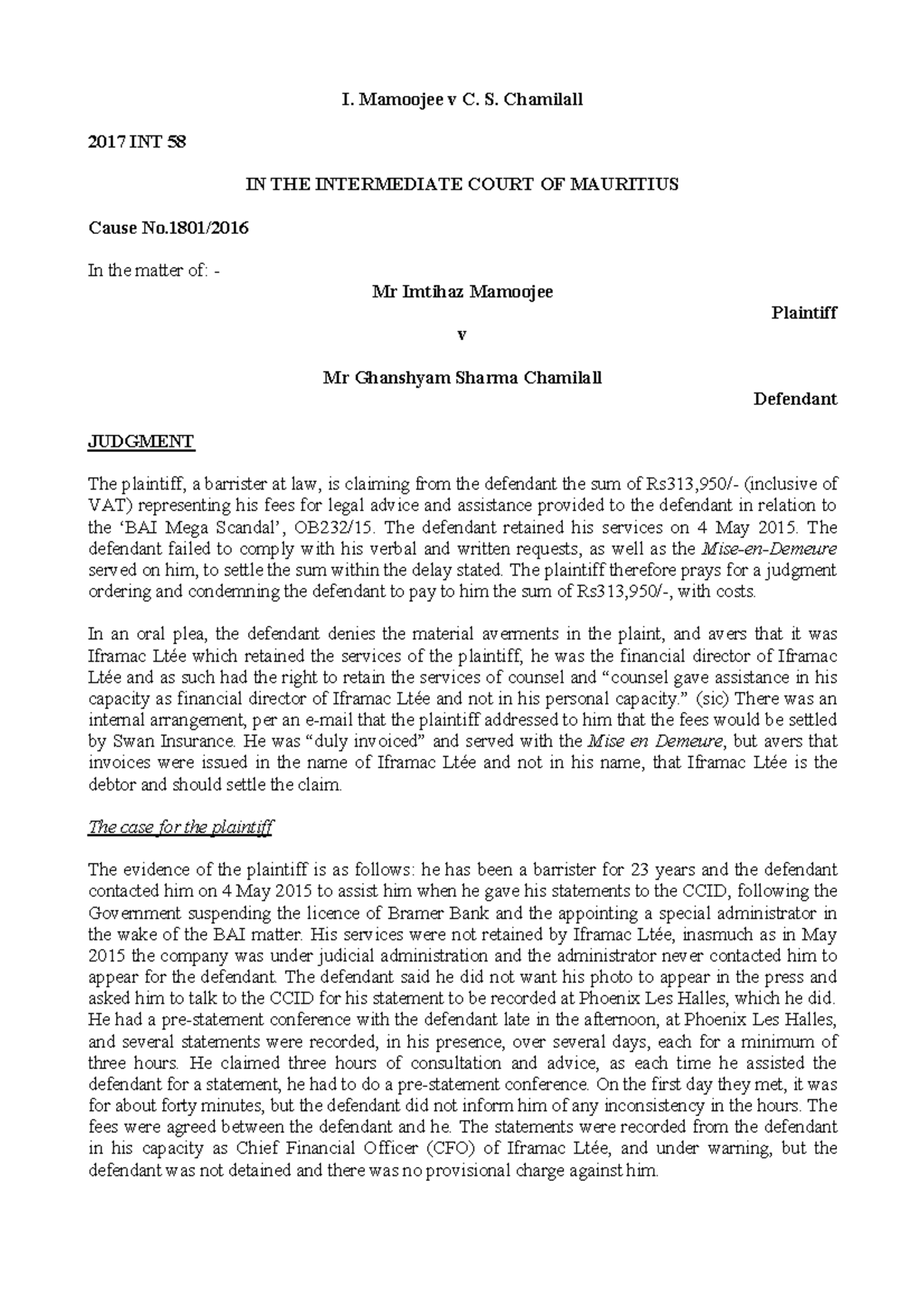 Mamoojee I v Chamilall GS 1801-15 - I. Mamoojee v C. S. Chamilall 2017 ...
