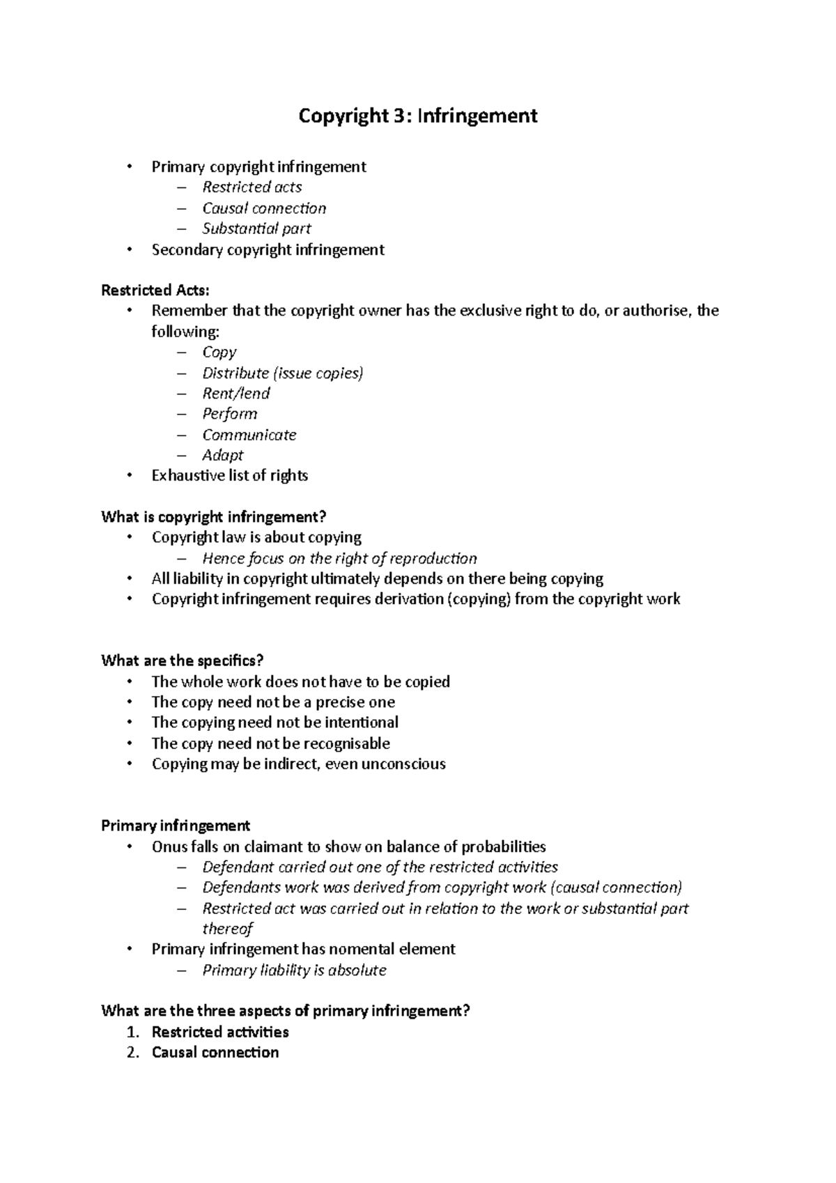 Copyright infringement lecture - Copyright 3: Infringement Primary ...