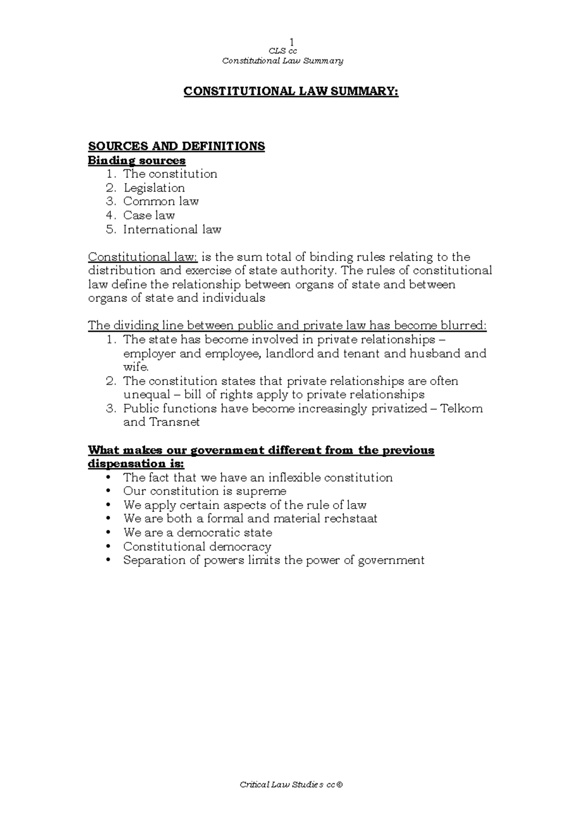 Study Guide Summary - Notes - CLS cc Constitutional Law Summary ...