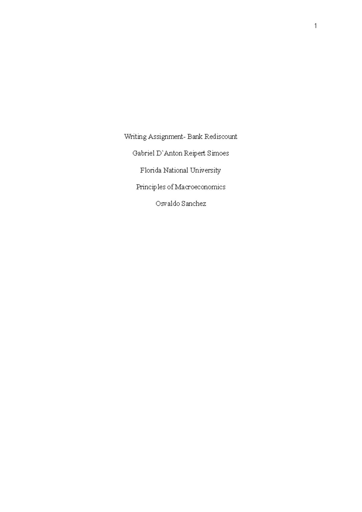 Writing Assignment- Bank Rediscount - 1 Writing Assignment- Bank ...