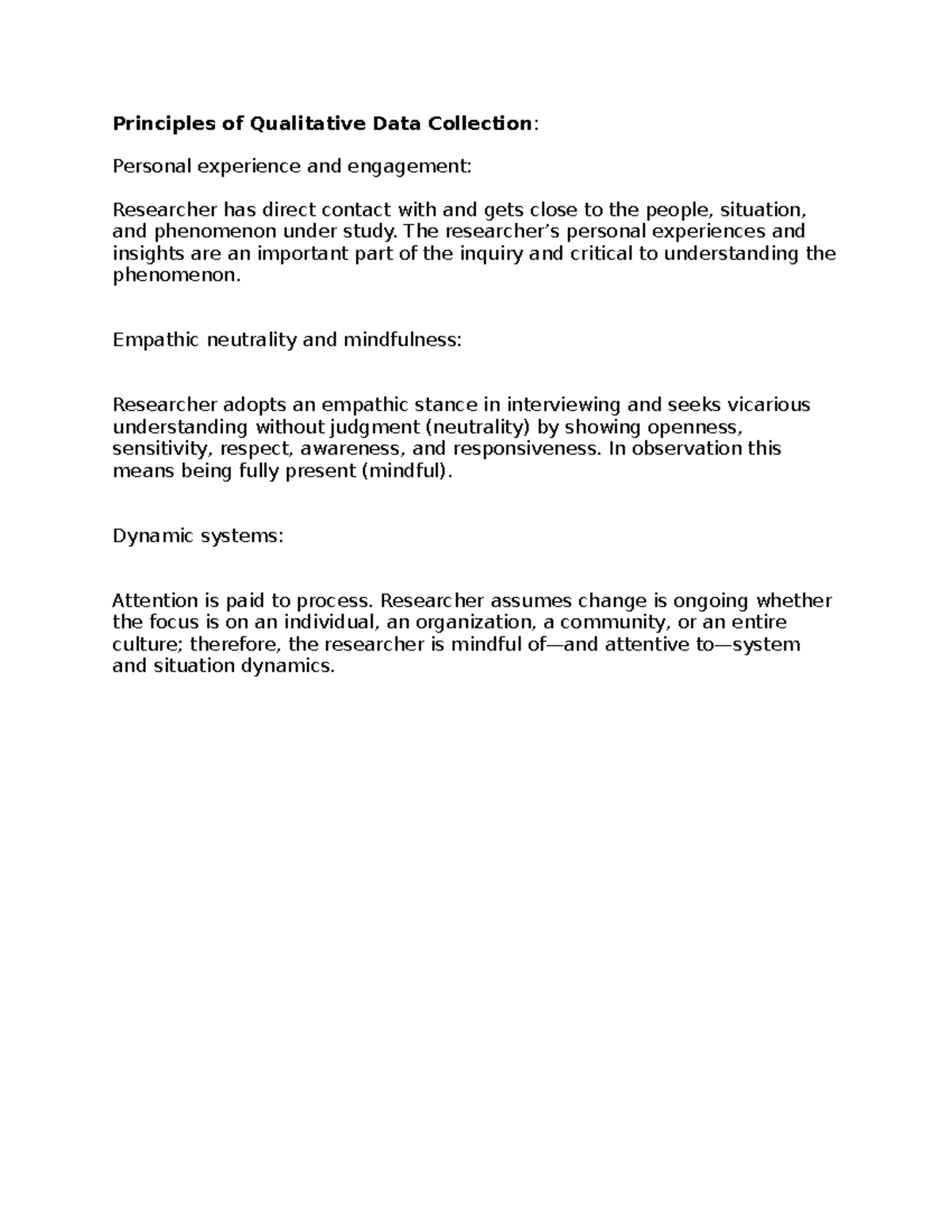 Principles of Qualitative Data Collection - The researcher’s personal ...