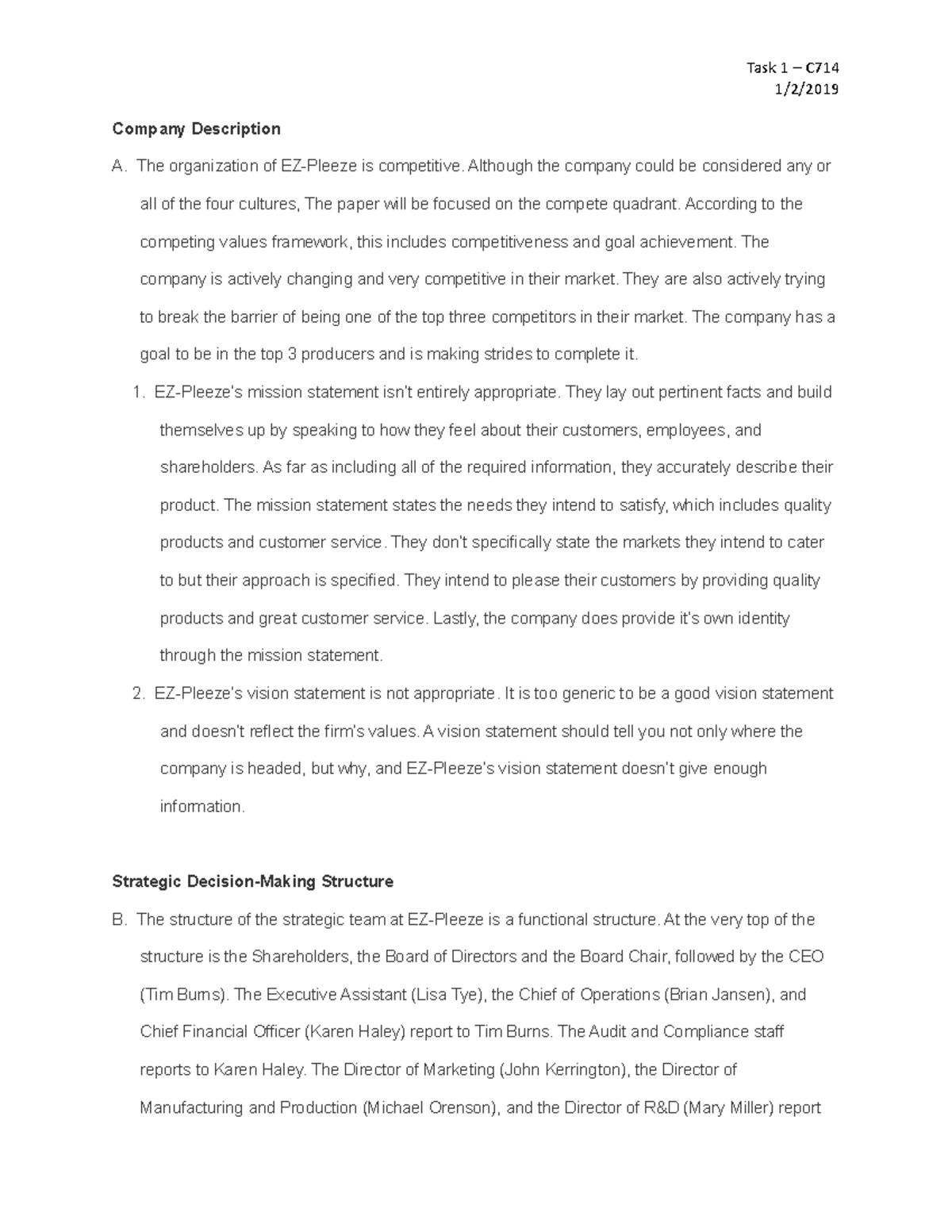 Task 1 C714 - Task 1 C714 - 1/2/ Company Description A. The ...