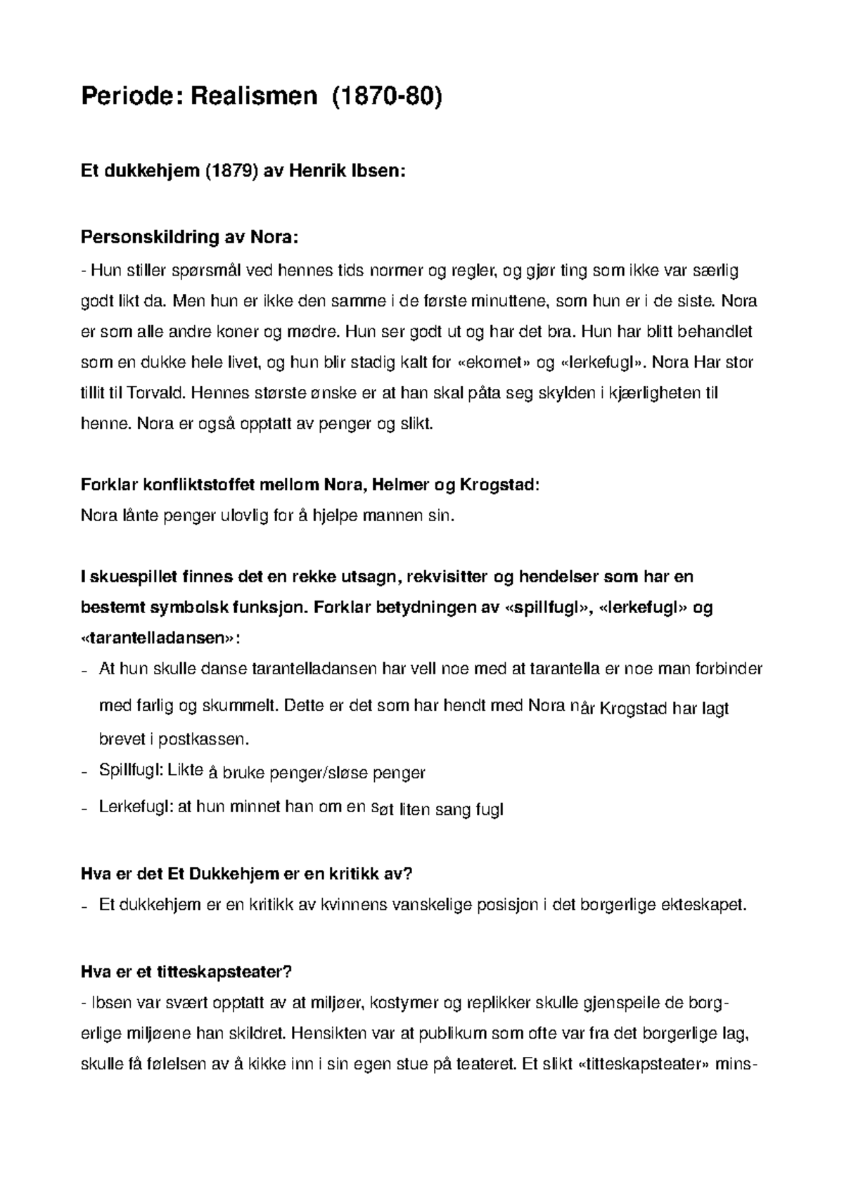 Realismen (1870-80) Et Dukkehjem - Periode: Realismen (1870-80) Et ...