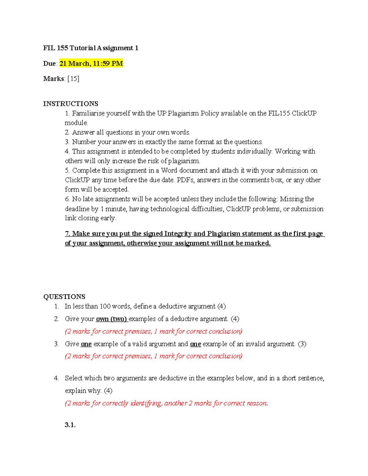 Fil 155 Tutorial Assignment 1 2024 Fil 155 Tutorial Assignment 1 Due 21 March 11 59 Pm Marks