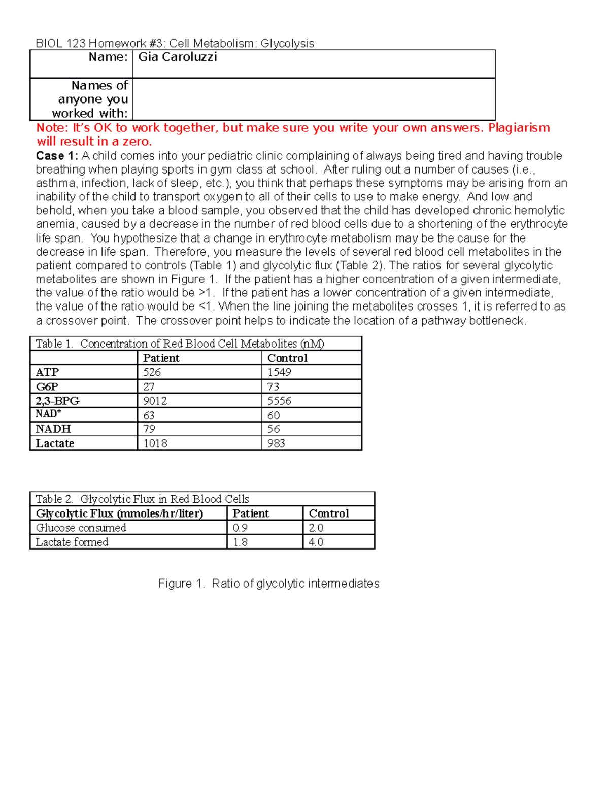 Cell Bio H3 - Homework - BIOL 123 Homework #3: Cell Metabolism ...