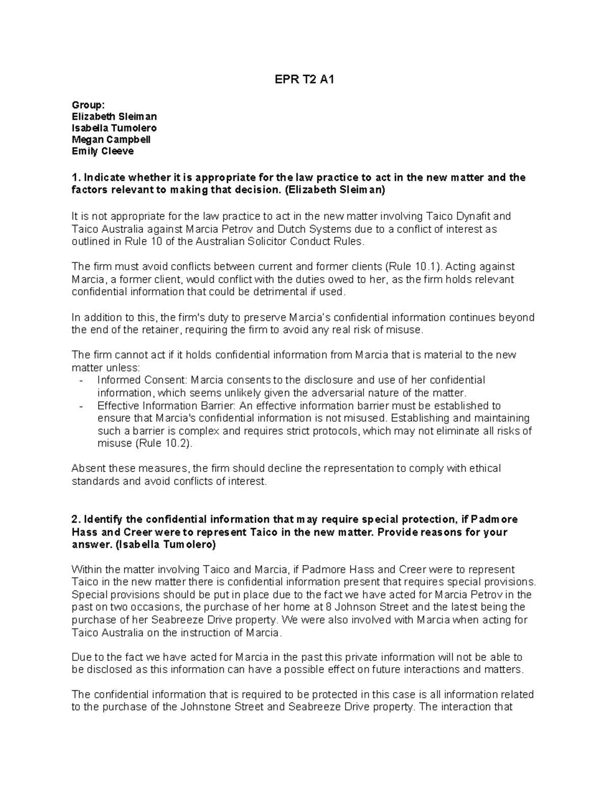 EPR T2 A1 - notes - EPR T2 A Group: Elizabeth Sleiman Isabella Tumolero ...
