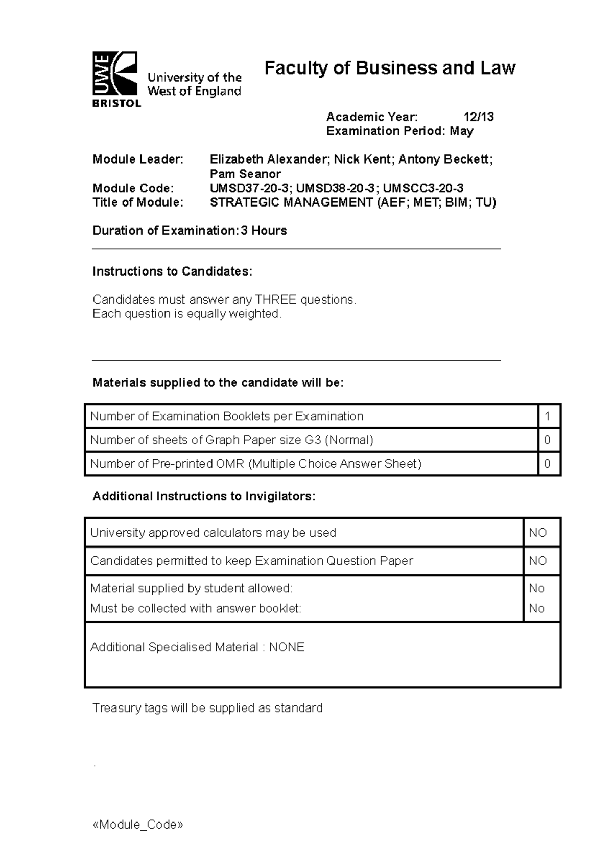 Strategy Level 3 Exam Paper MAY 2013 Faculty Of Business And Law strategy-level-3-exam-paper-may-2013-faculty-of-business-and-law