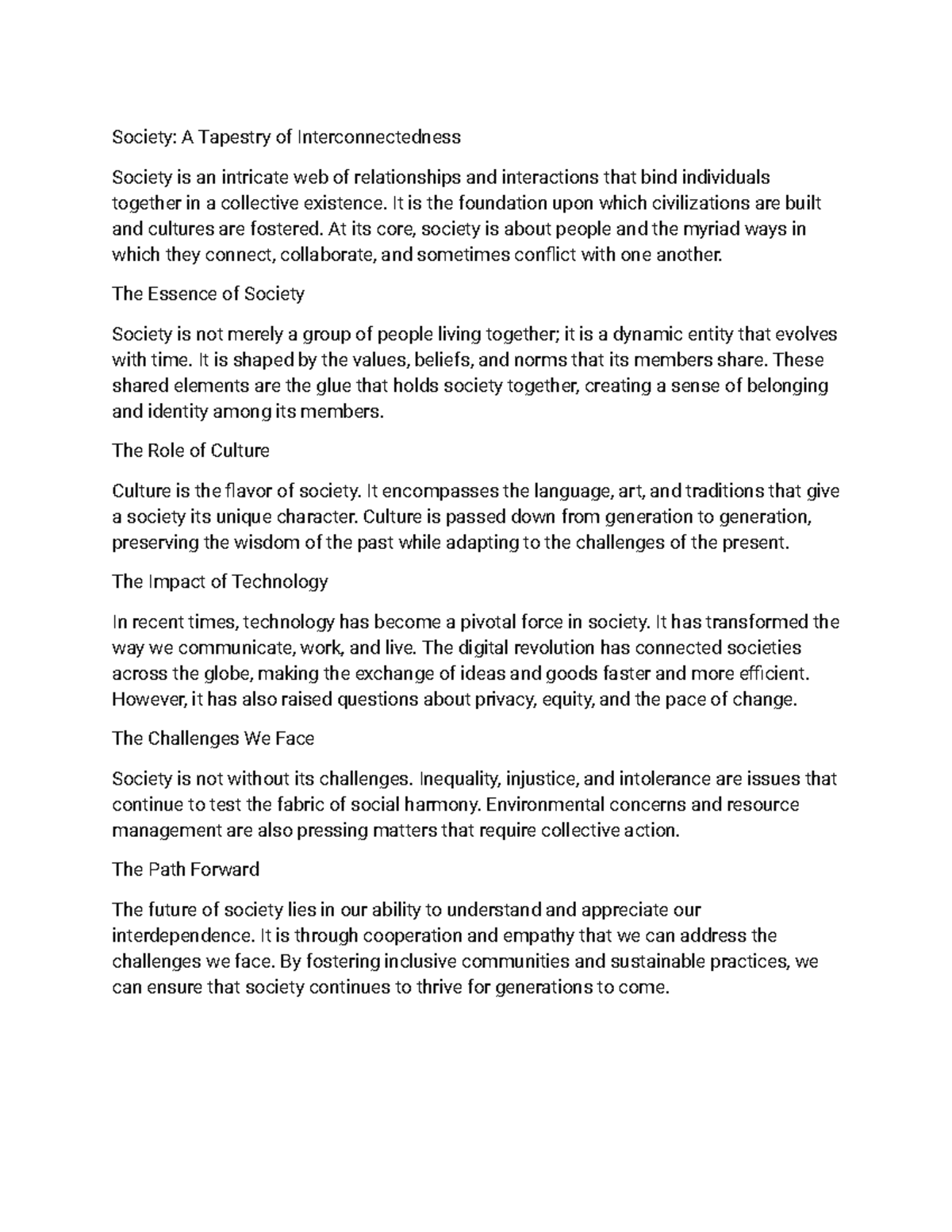 Society A Tapestry of Interconnectedness - Society: A Tapestry of ...