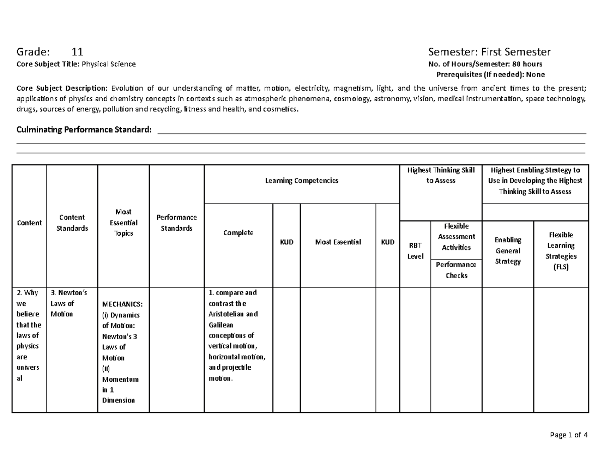 Template Workshop 1 - Grade: 11 Semester: First Semester Core Subject ...