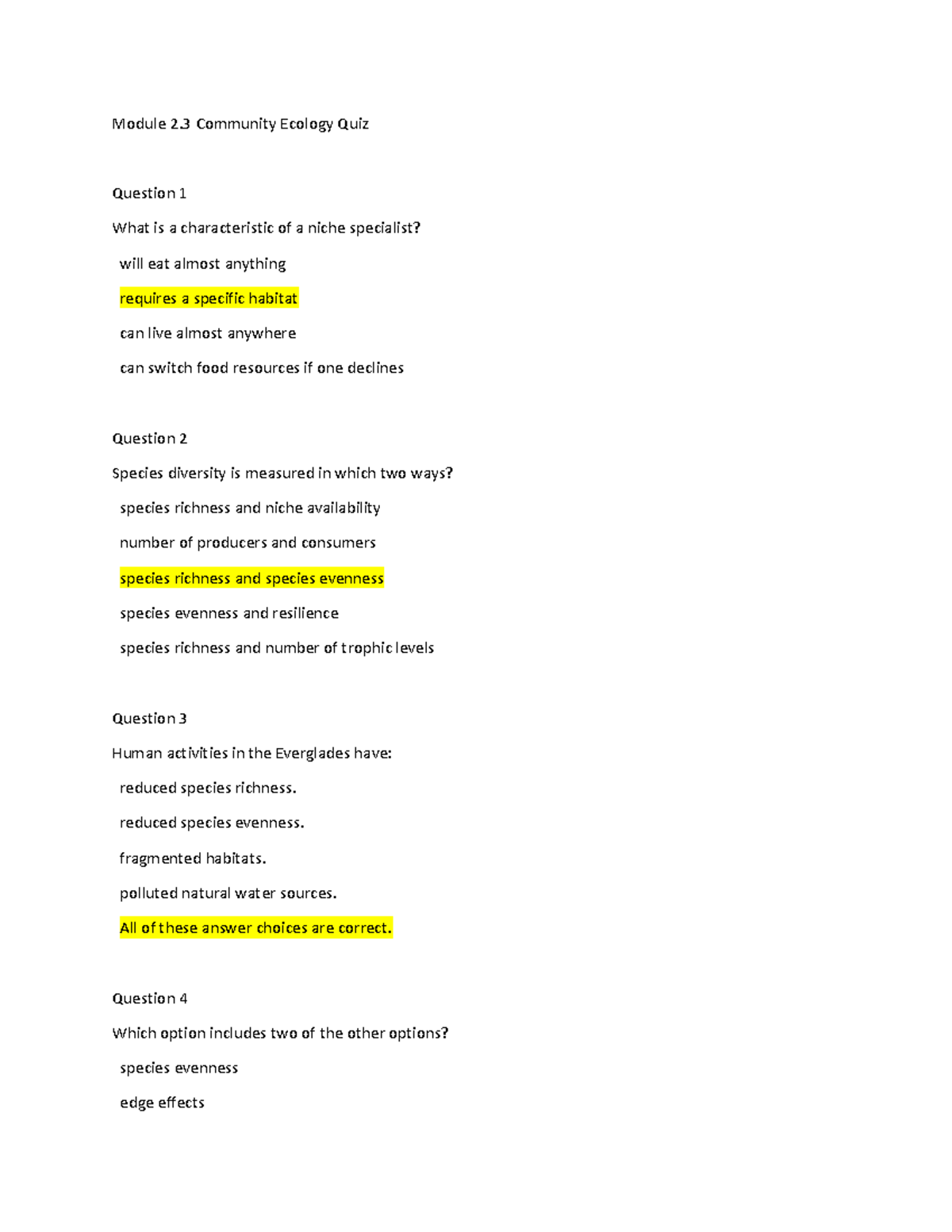 Module 2.3 Community Ecology Quiz - Module 2 Community Ecology Quiz ...