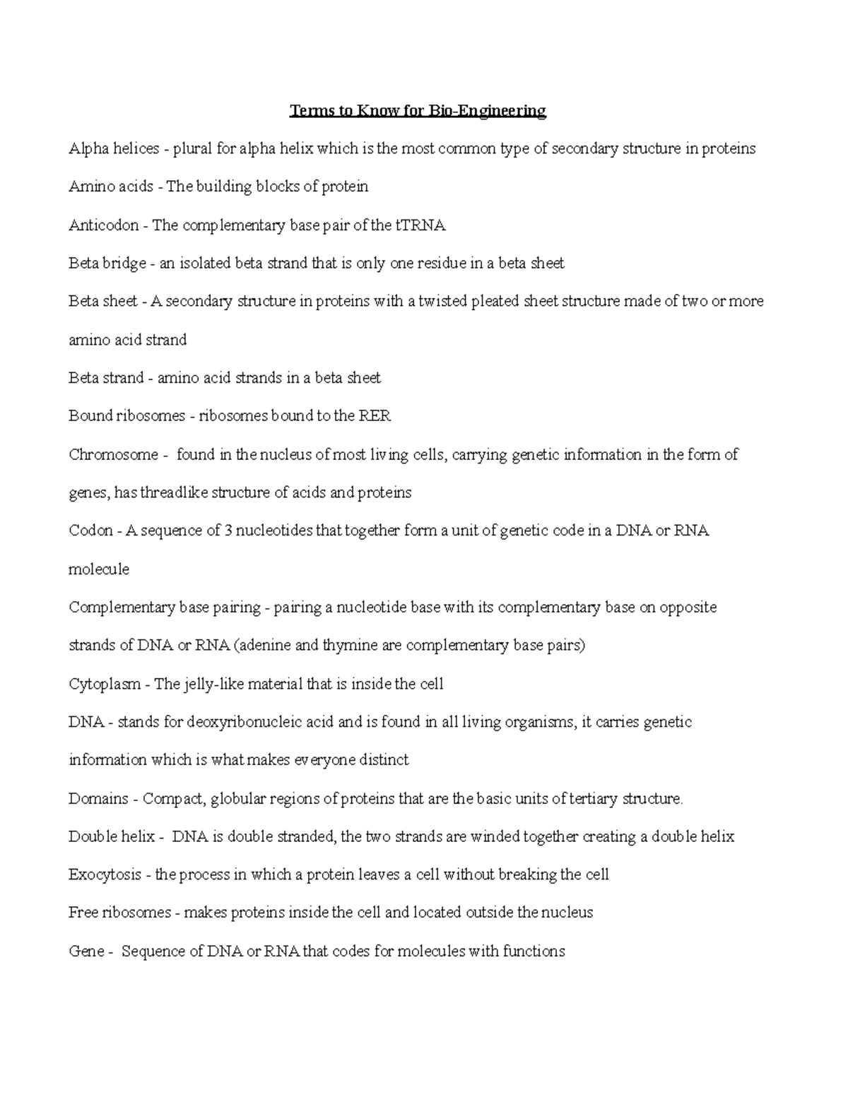 Bio-Engineering Definitions - Terms to Know for Bio-Engineering Alpha ...