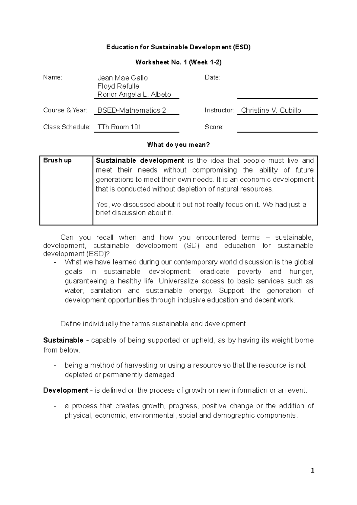 Bsedmath 2 ESD Group 4 A1 - Education for Sustainable Development (ESD ...