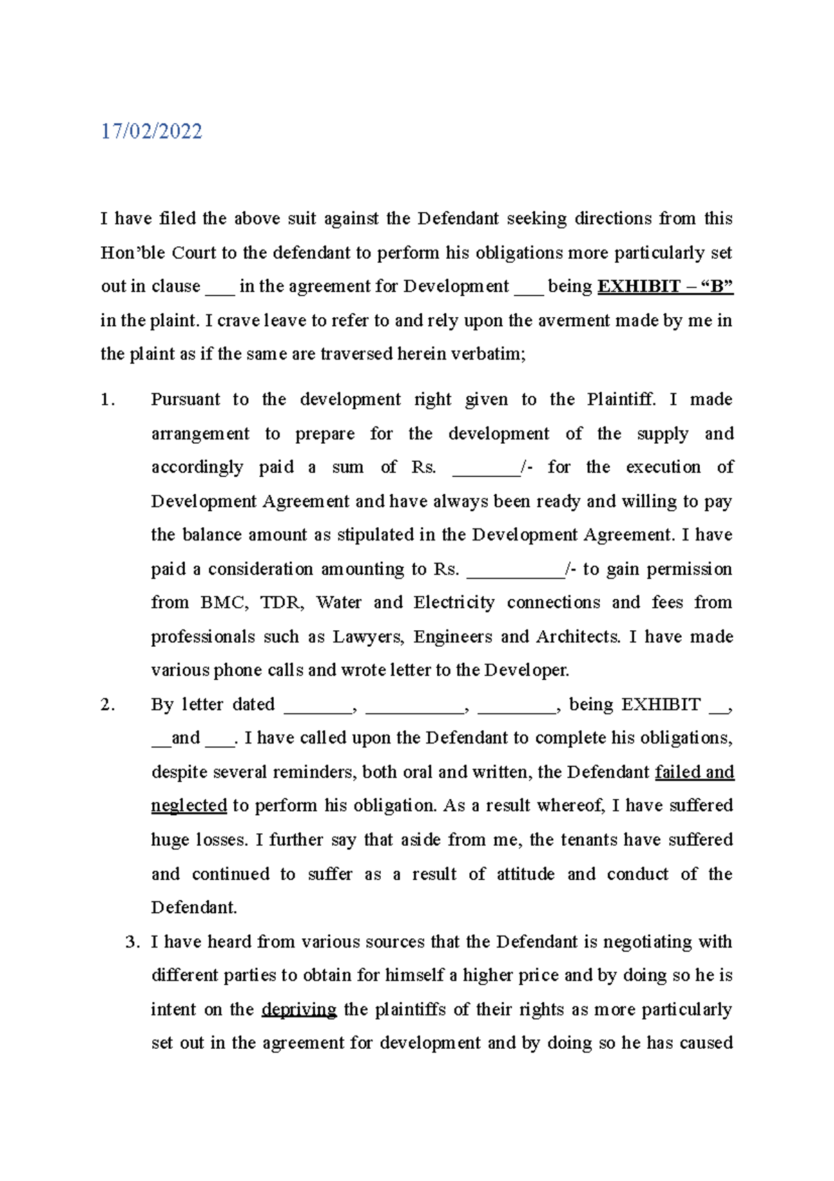 DPC - Notes for DPC, sample drafts for suits and petitions in Mumbai ...