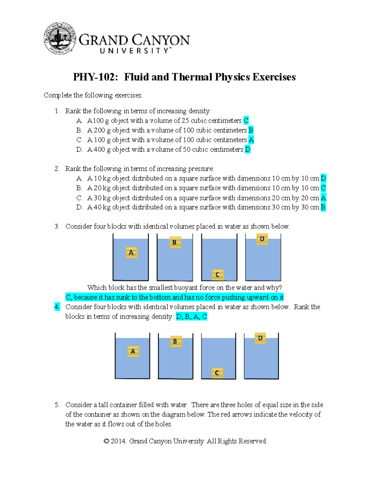 PHY-102-RS- Fluid and Thermal Physics Exercises - PHY-102: Fluid and Thermal Physics Exercises ...