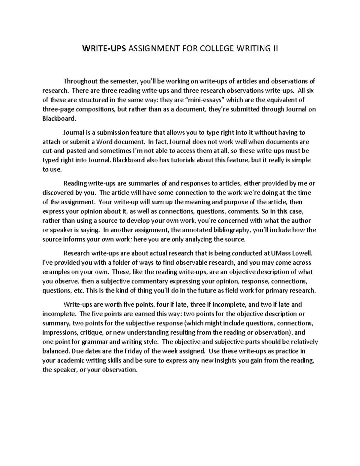 Write-ups assignment - WRITE-UPS ASSIGNMENT FOR COLLEGE WRITING II ...