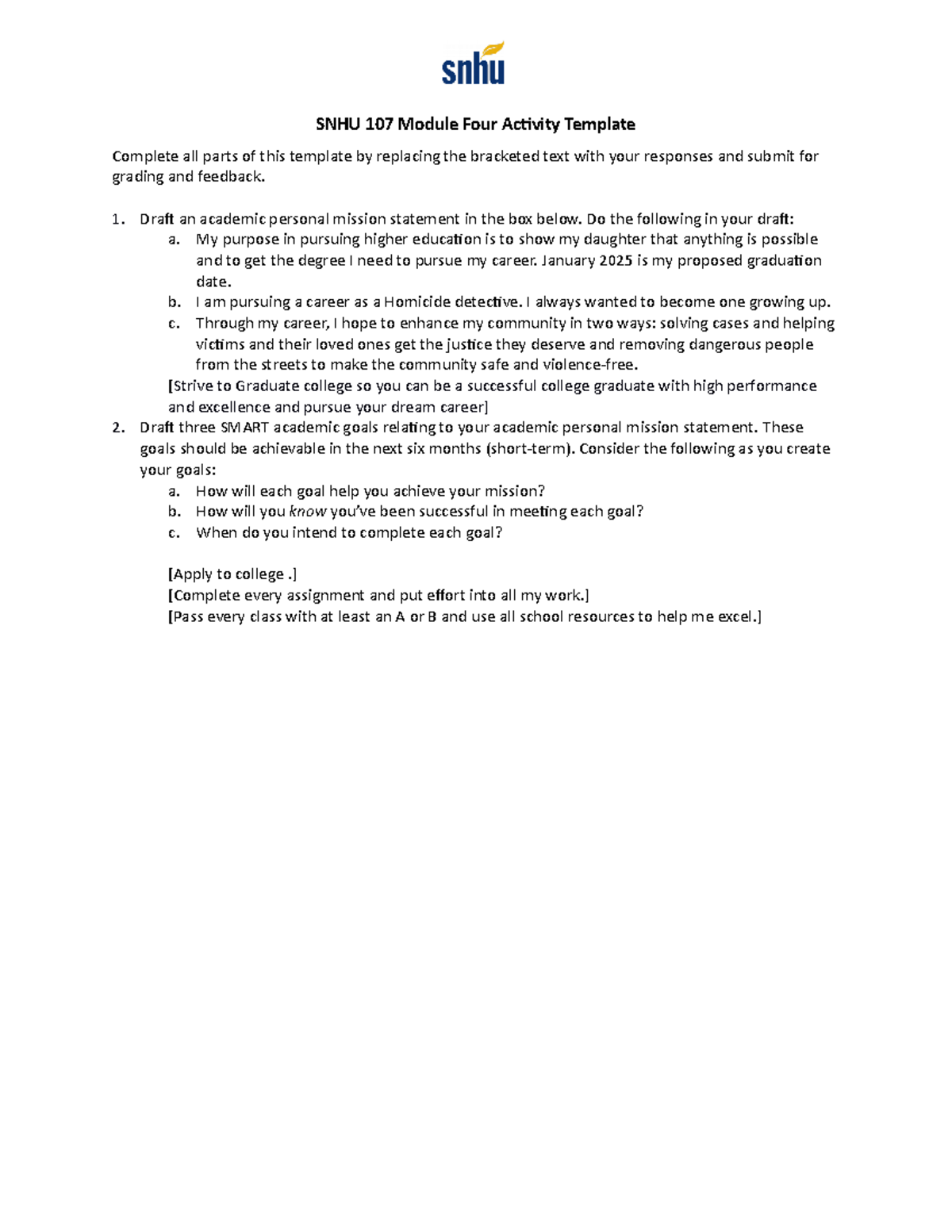 SNHU 107 Module Four Activity Template - SNHU 107 Module Four Activity Template Complete all ...