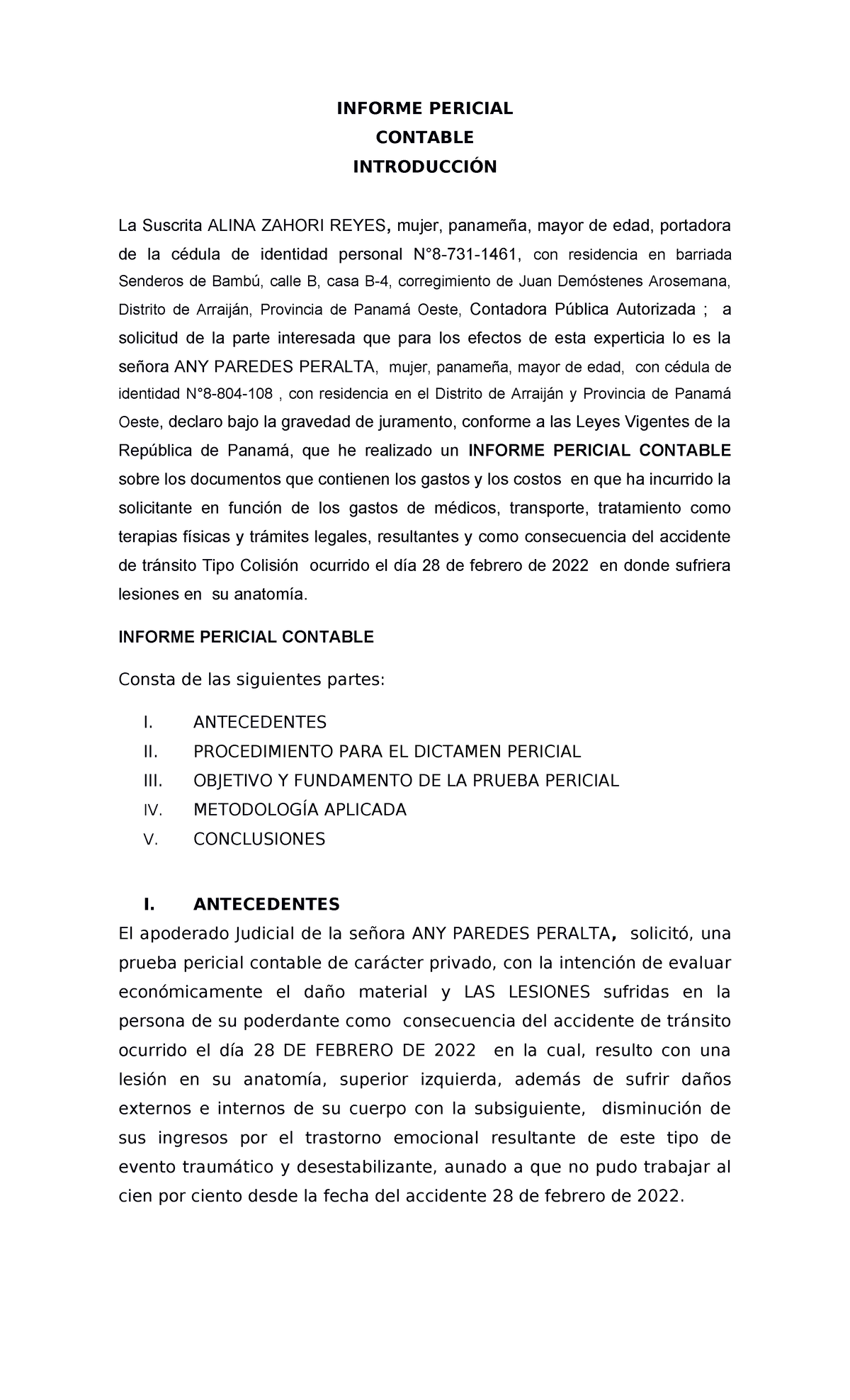 Peritaje Contable DE Francisco Quijada Quijada - INFORME PERICIAL ...