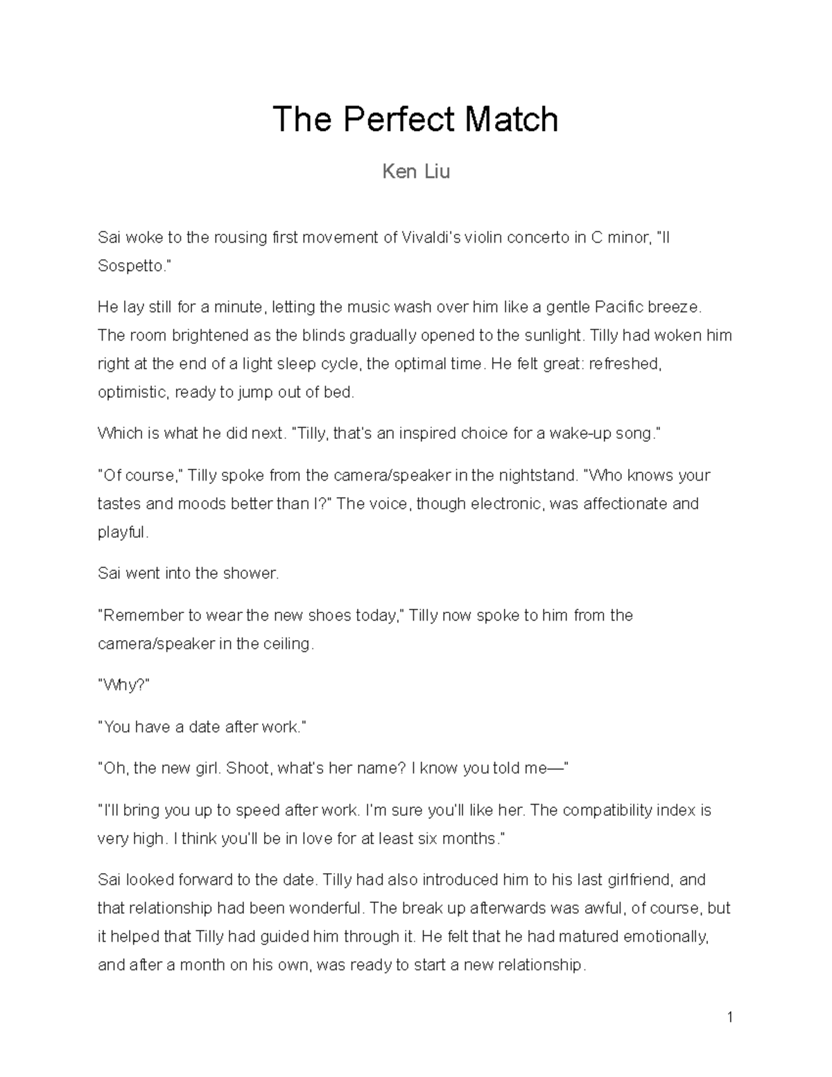 3 - The Perfect Match by Ken Liu - The Perfect Match Ken Liu Sai woke ...